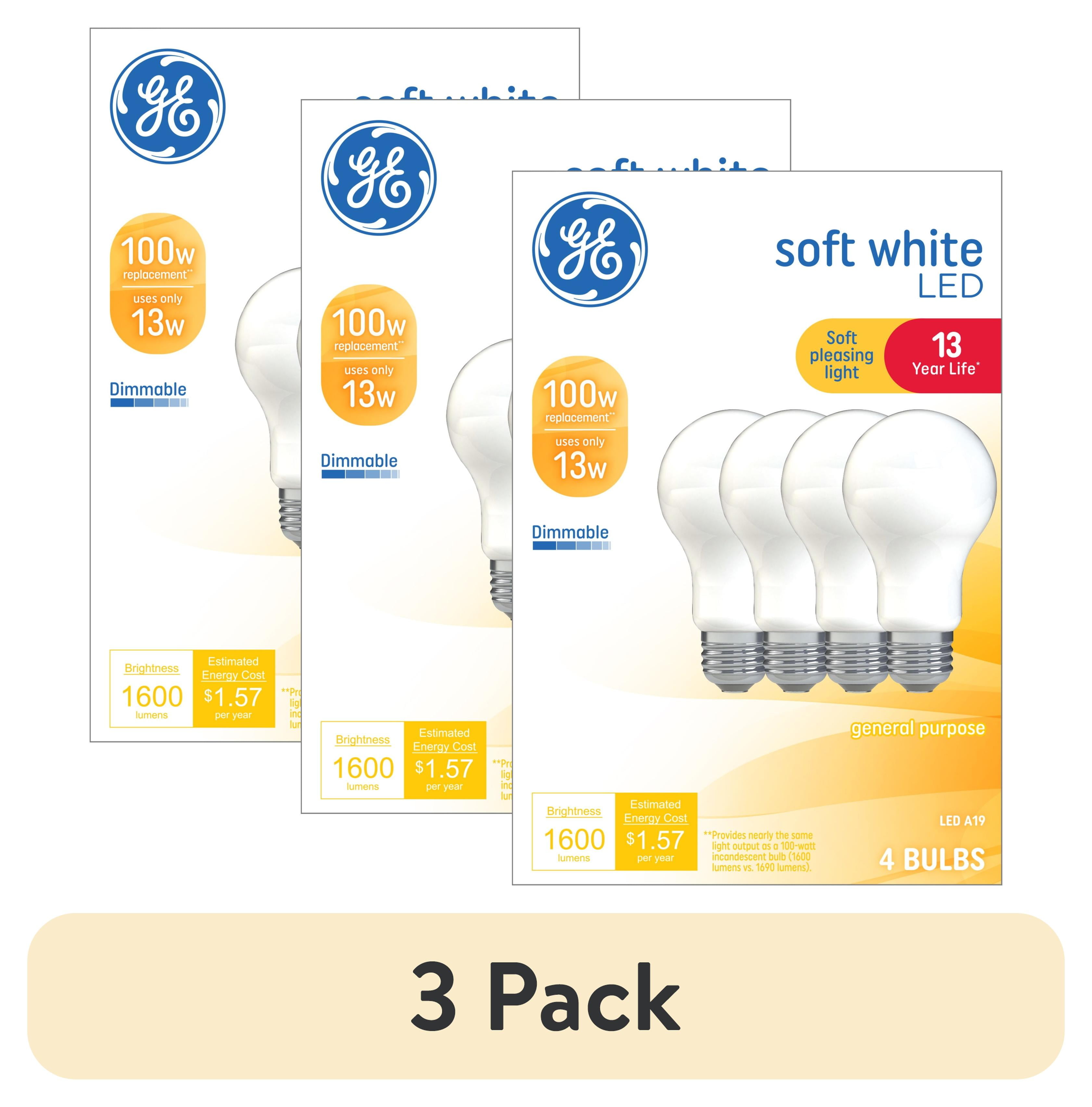 (3 pack) GE LED Light Bulbs, 100 Watt, Soft White, A19 Bulbs, Medium ...