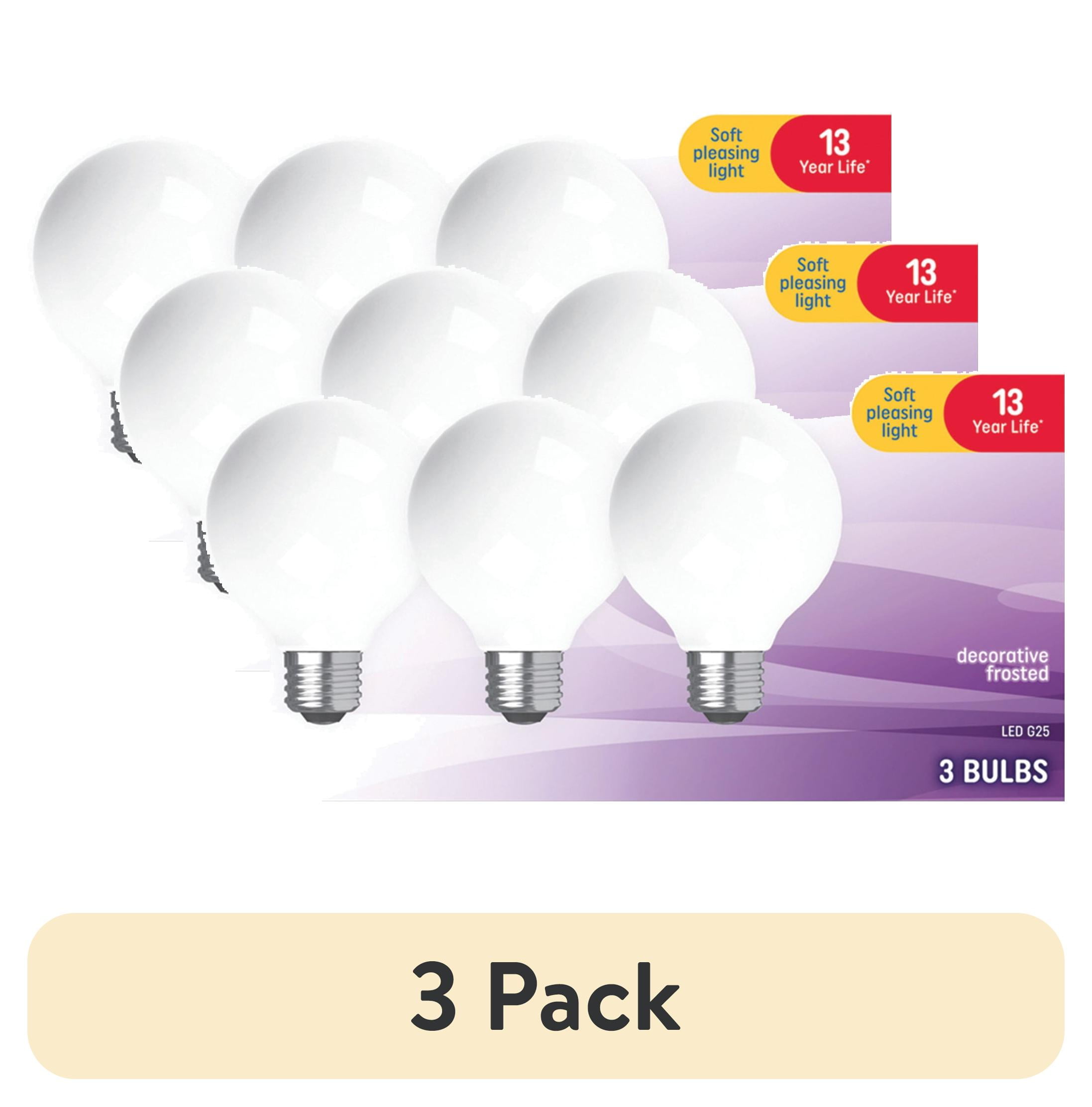 (3 pack) GE LED Light Bulbs, 25 Watt, Soft White, G25 Globe Bulbs ...