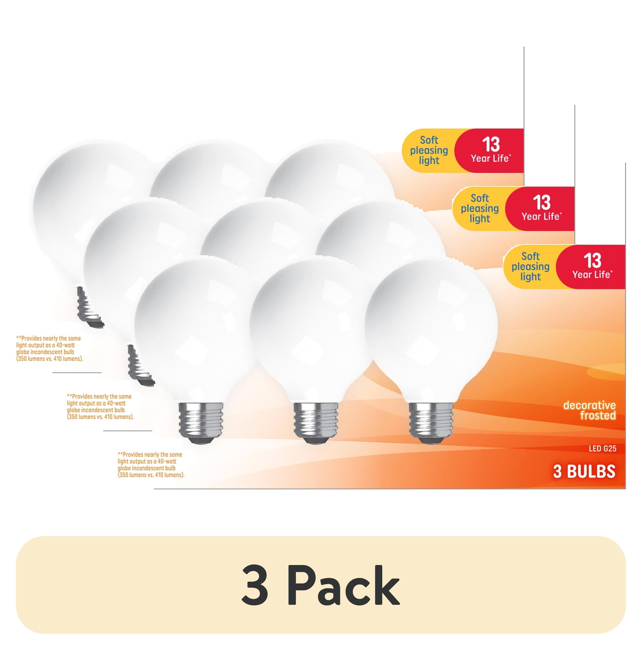 (3 pack) GE LED Light Bulbs, 40 Watts, Soft White, G25 Globe Bulbs, 13yr, 3pk - Walmart.com