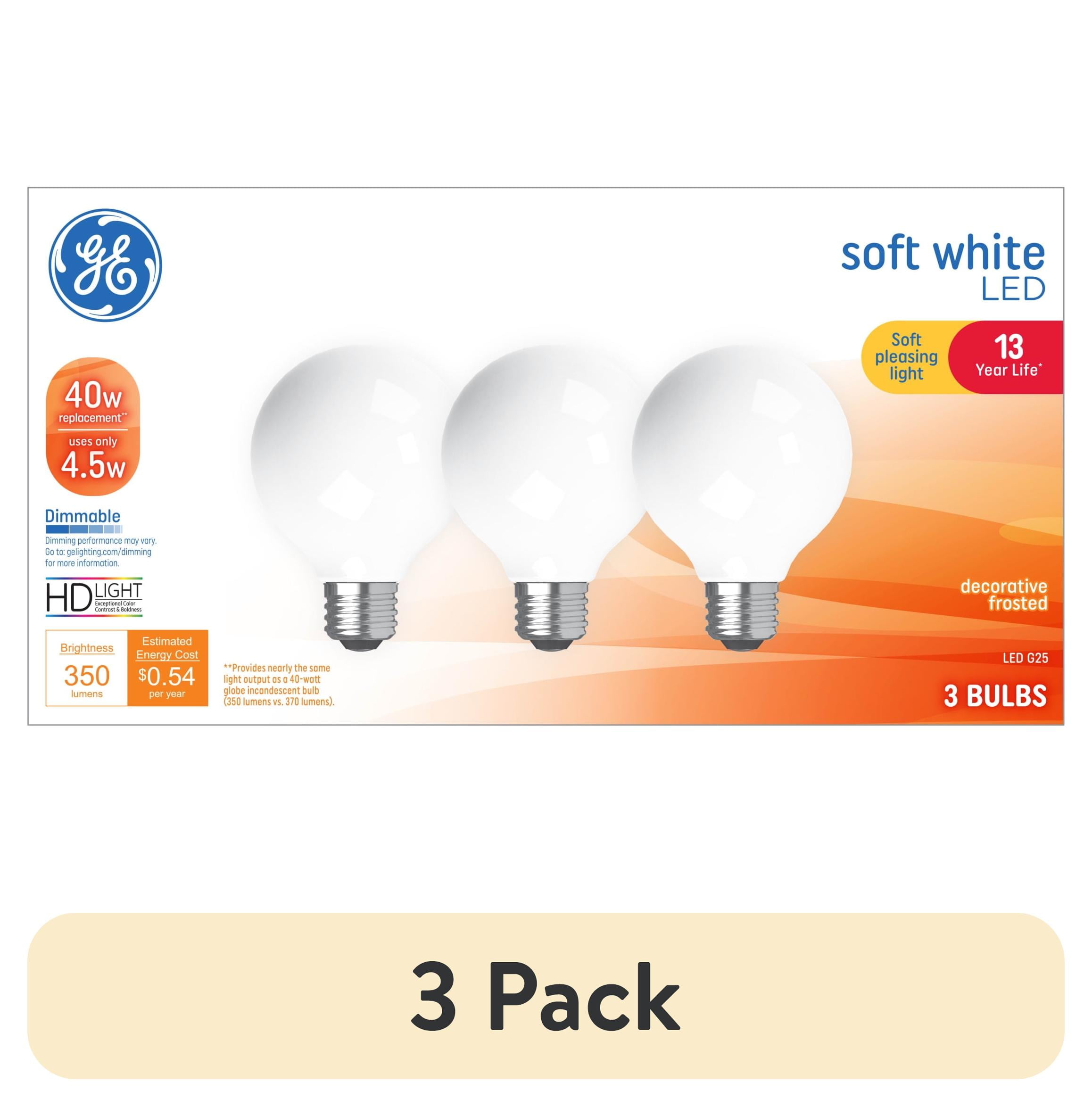 (3 pack) GE LED Light Bulbs, 40 Watts, Soft White, G25 Globe Bulbs, Frosted Finish, 13yr, 3pk ...