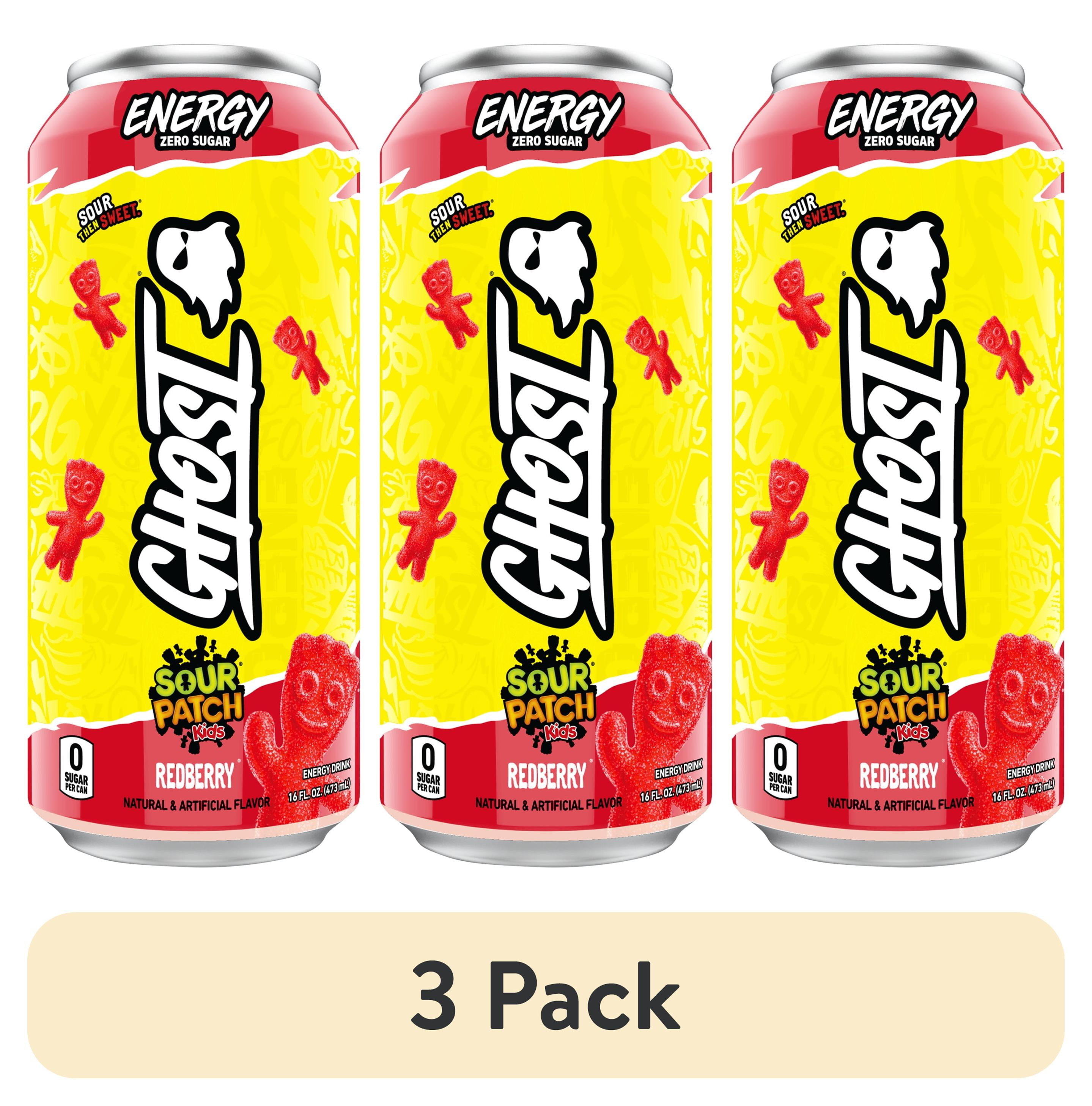 (3 pack) Ghost Zero Sugar Sour Patch Kids Redberry Energy Drink, 200mg Natural Caffeine, 16 fl ...