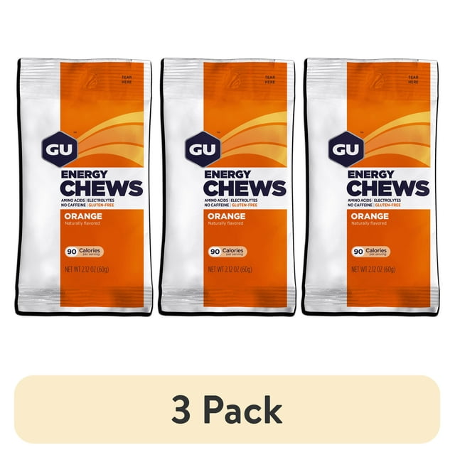 (3 pack) GU Energy Chews, Energy Gel Gummies, Orange Double Serve, Gluten Free, 1 Package ...