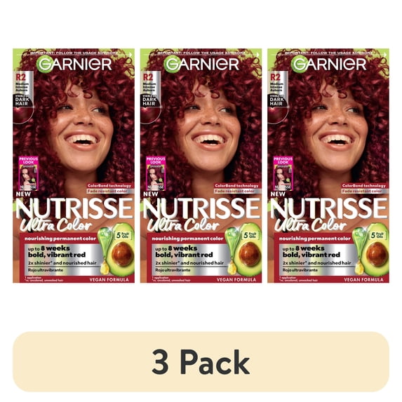 (3 pack) Garnier Nutrisse Ultra Nourishing Hair Color Creme, R2 Medium ...