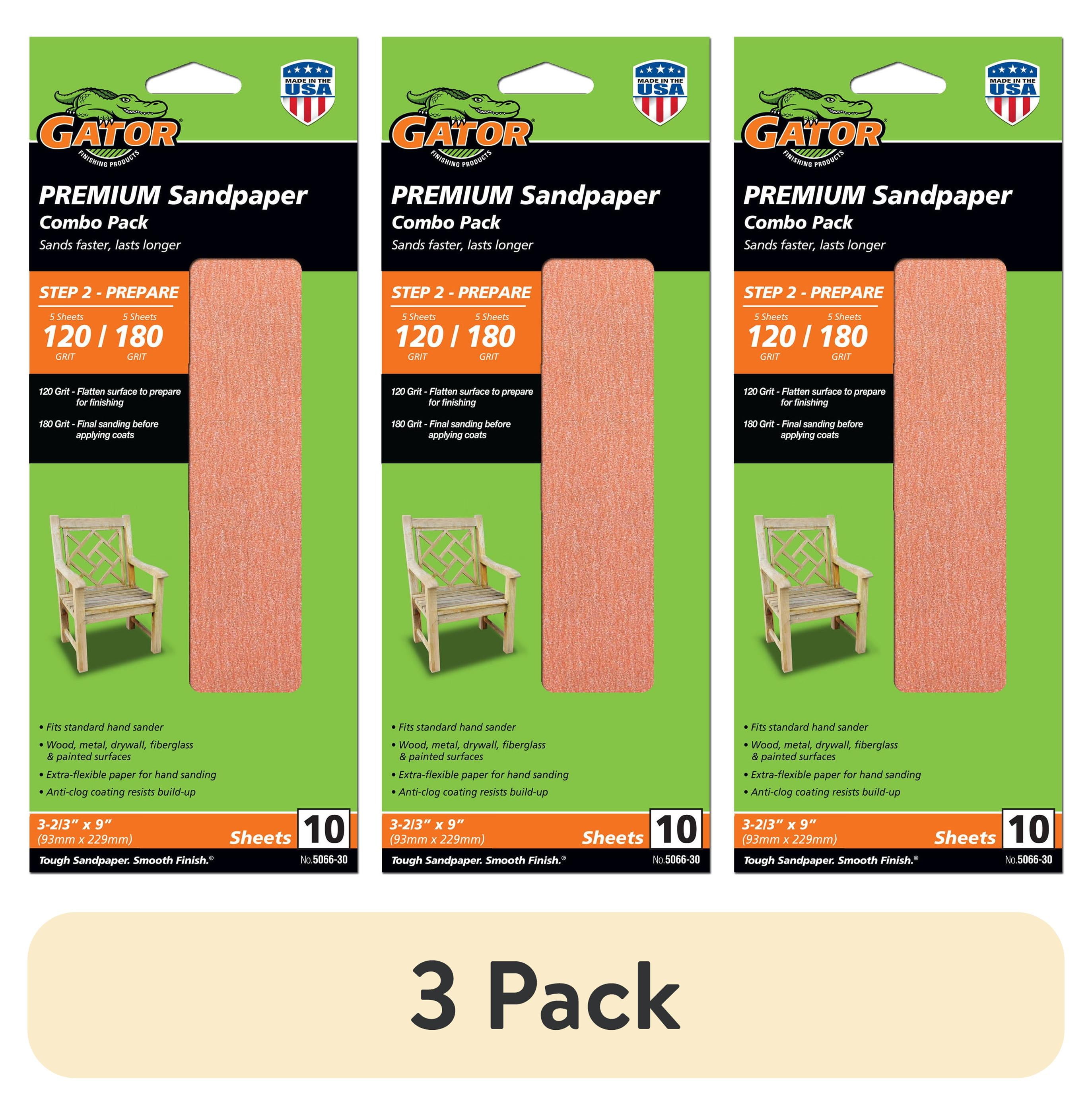 (3 pack) Gator Premium Sanding Sheet 120/180 Grit-506630, 10 Pack ...