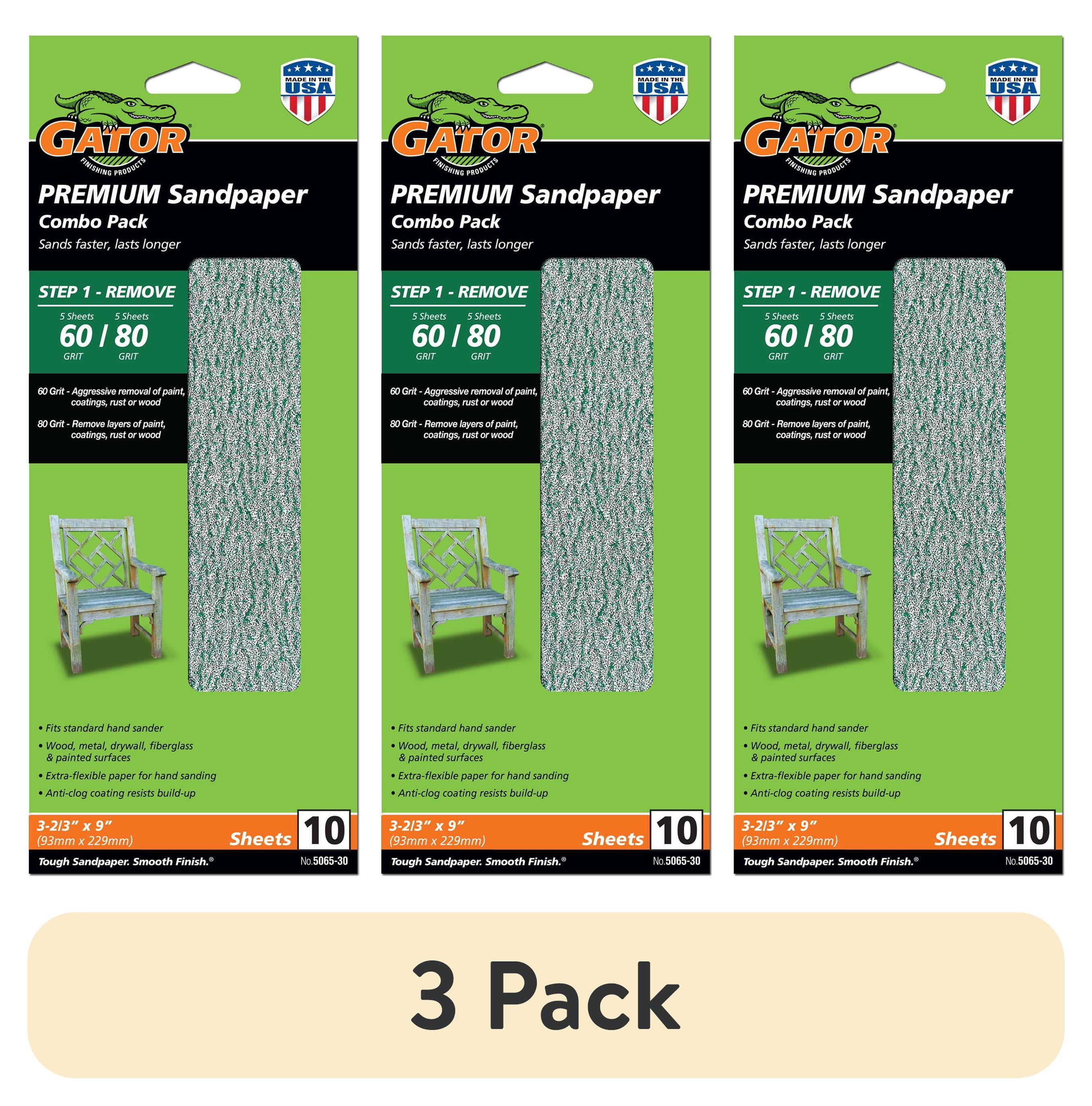(3 pack) Gator Premium Sanding Sheet 60/80 Grit, 10 Pack - Walmart.com