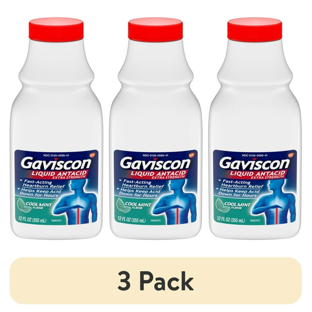 (3 pack) Gaviscon Extra Strength Heartburn Relief Antacid Liquid, Cool ...