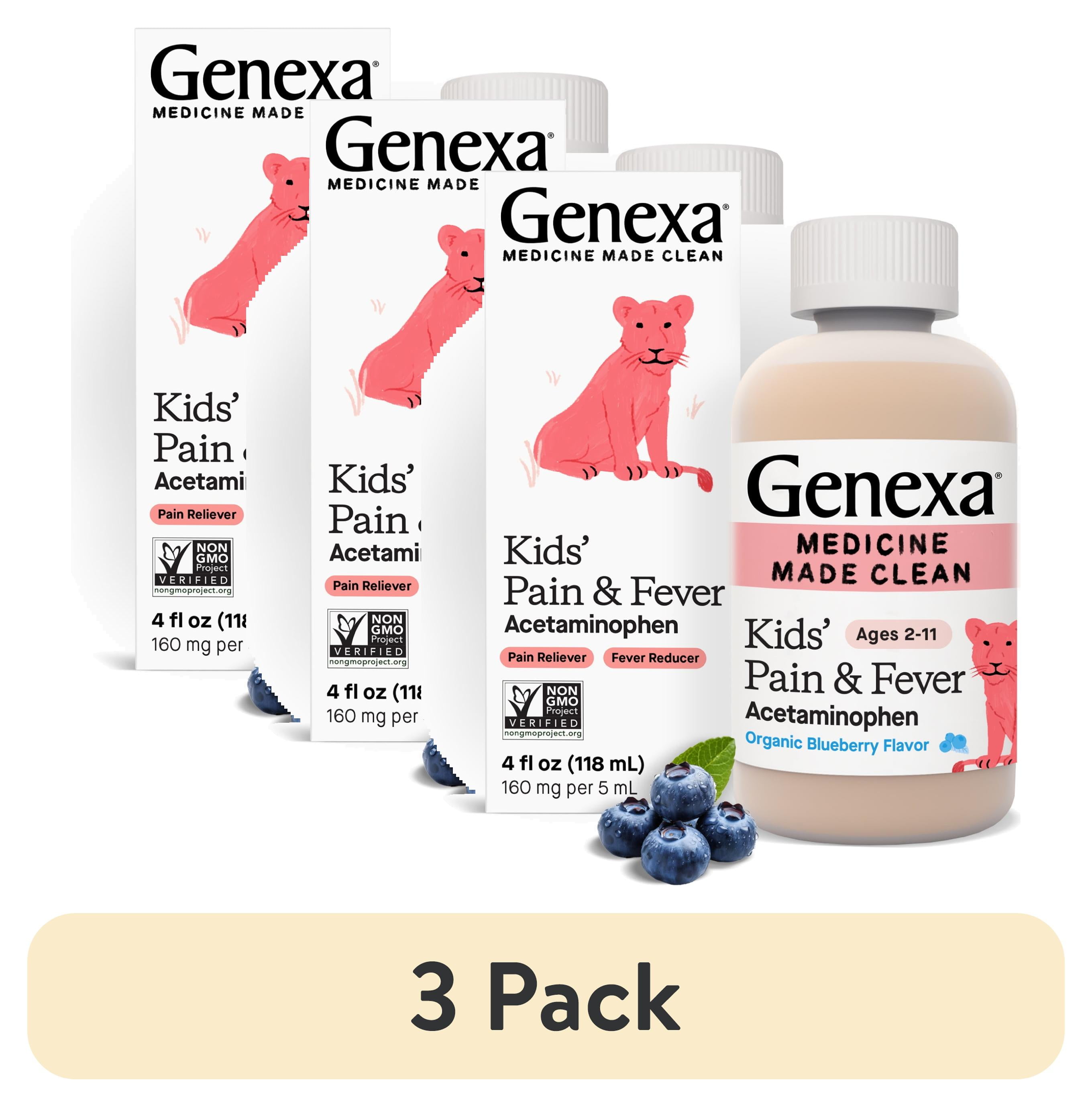 (3 pack) Genexa Kids’ Clean Pain & Fever Acetaminophen, Dye Free ...
