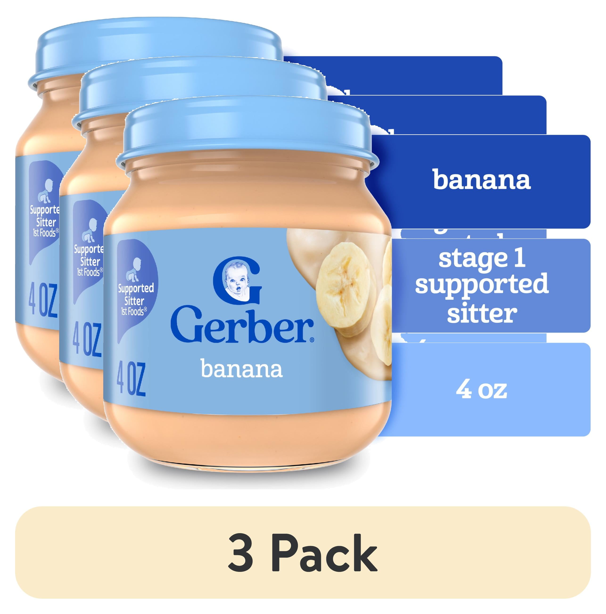 (3 pack) Gerber 1st Foods Natural for Baby Baby Food, Banana, 4 oz Jar ...