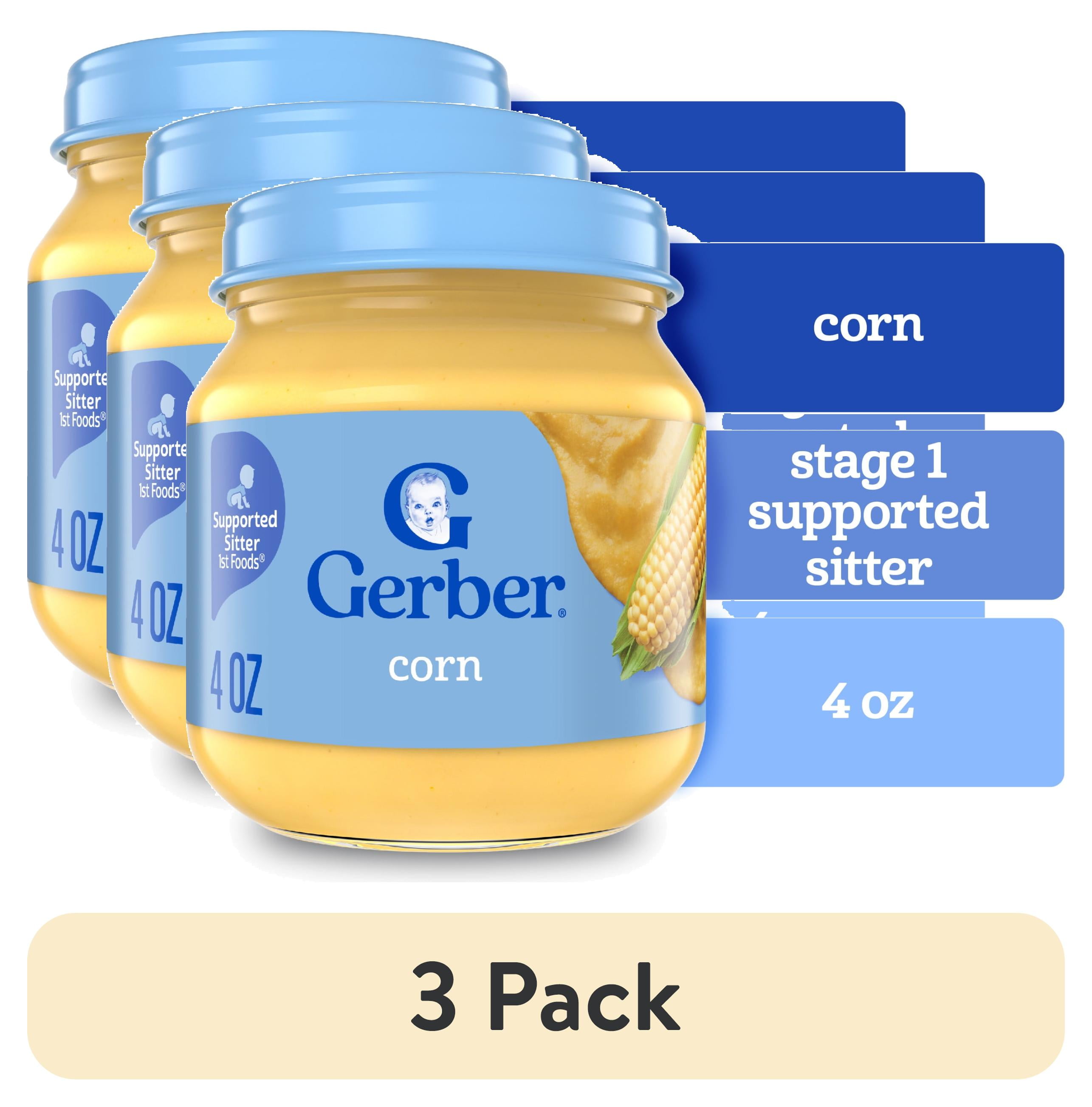 (3 pack) Gerber 1st Foods Natural for Baby Baby Food, Corn, 4 oz Jar ...