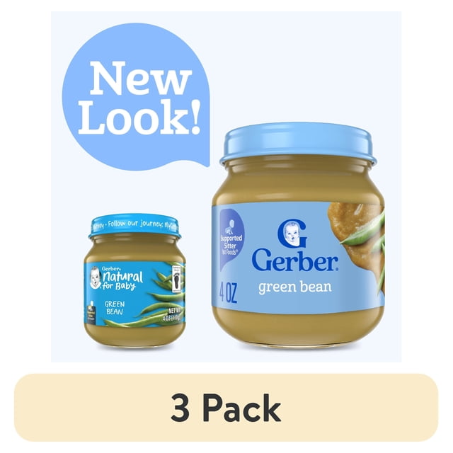 (3 pack) Gerber 1st Foods Natural for Baby Baby Food, Green Bean, 4 oz ...