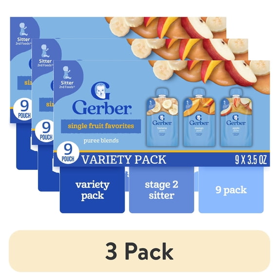 (3 pack) Gerber Stage 2 Baby Food, Single Fruit Puree Variety Pack, 3.5 ...