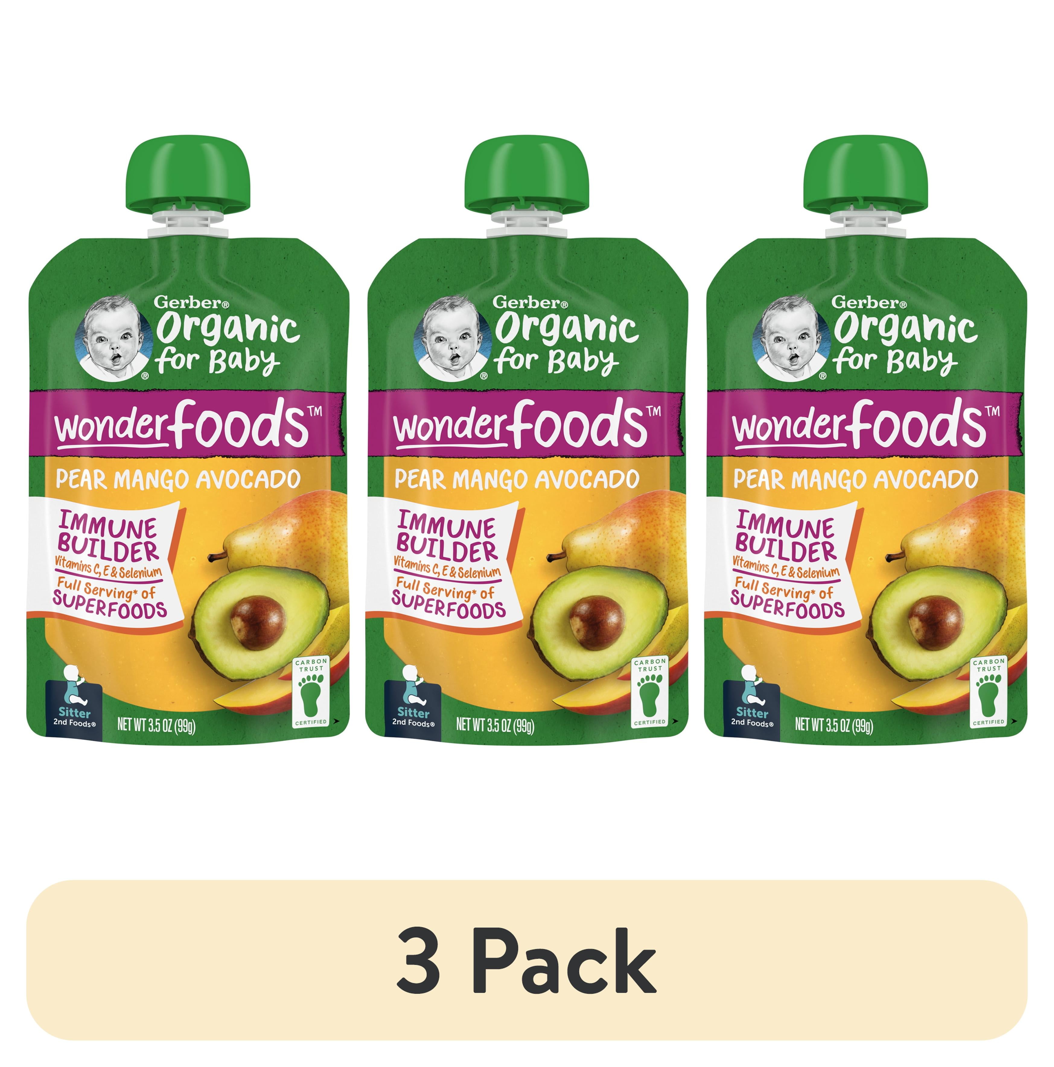 (3 pack) Gerber Stage 2 Baby Food, Organic Pear Mango Avocado, Baby ...