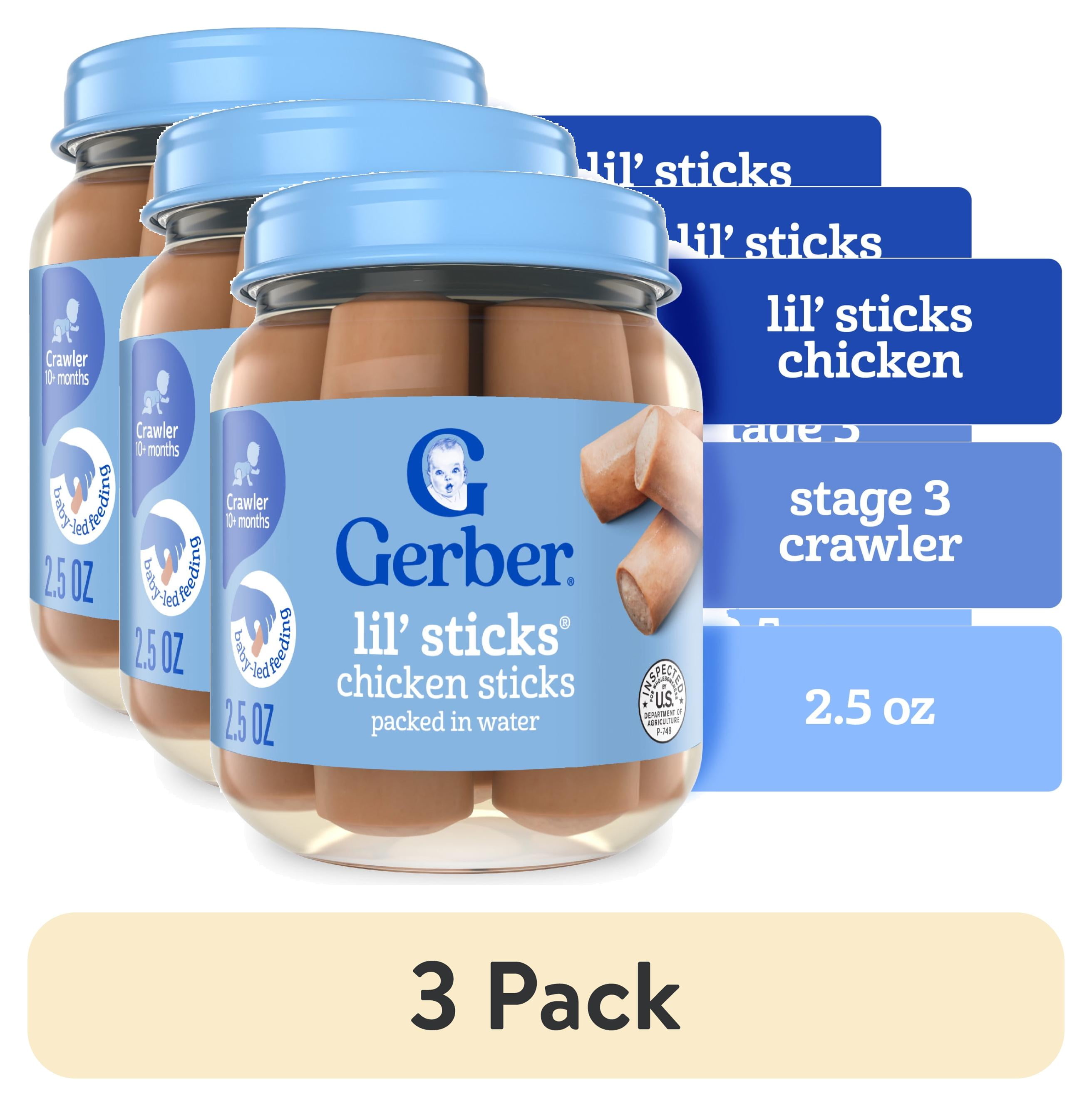 (3 pack) Gerber 3rd Foods Mealtime for Baby Lil' Sticks, Chicken, 2.5 ...