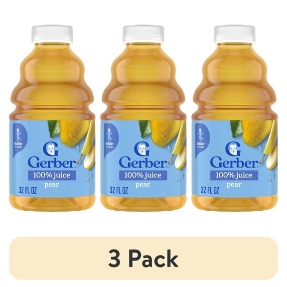 Gerber 100% Pear Juice, Unsweetened, Non-GMO, Added Vitamin C, 32 oz, 3 ...