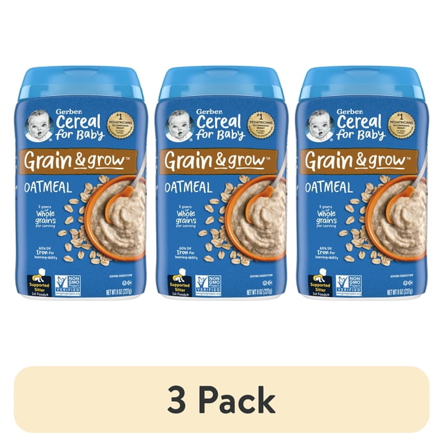(3 pack) Gerber Stage 1 Baby Food, Baby Oatmeal Cereal, 8g Whole Grains ...