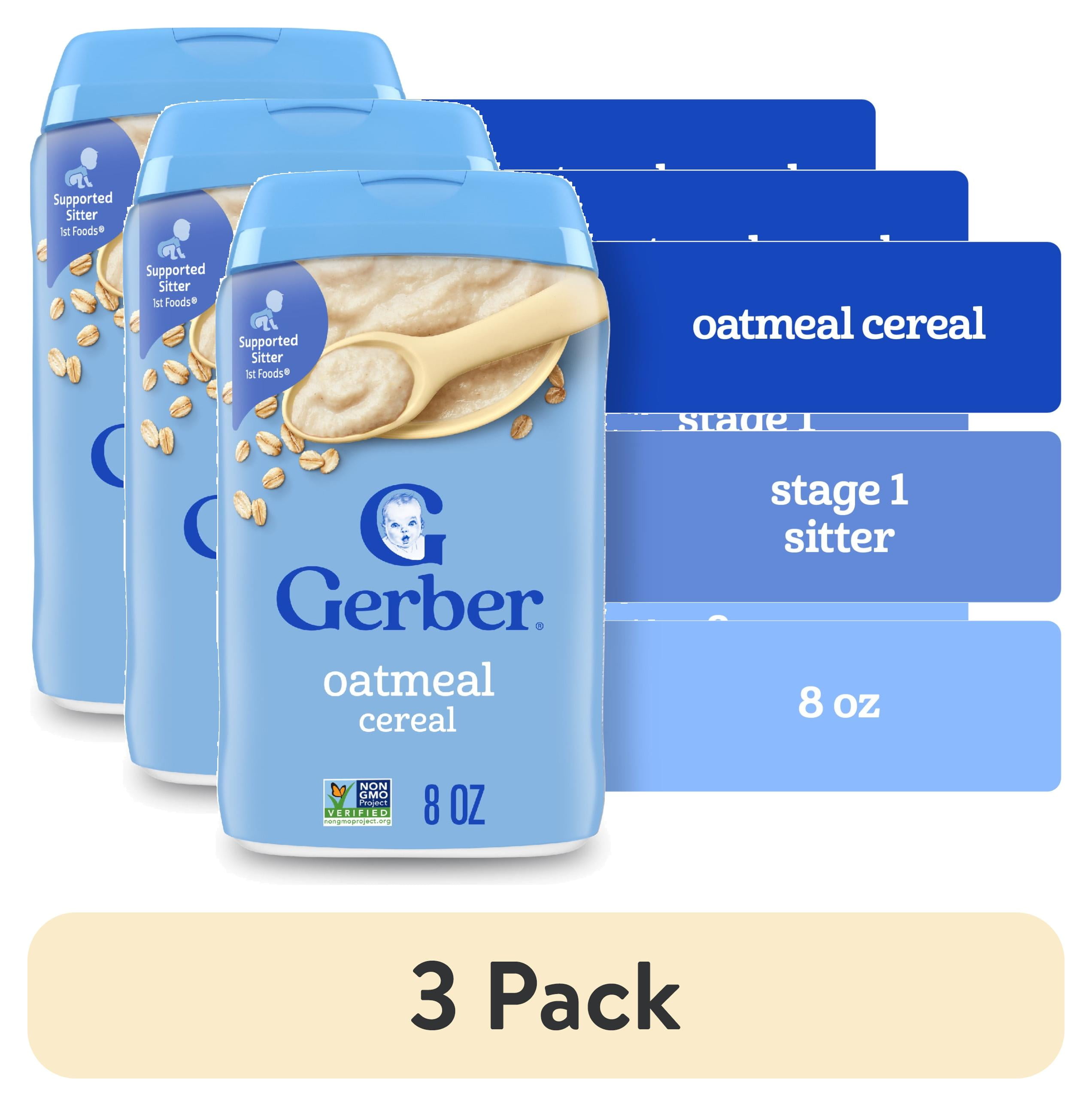 (3 pack) Gerber Stage 1 Baby Food, Baby Oatmeal Cereal, 8g Whole Grains ...