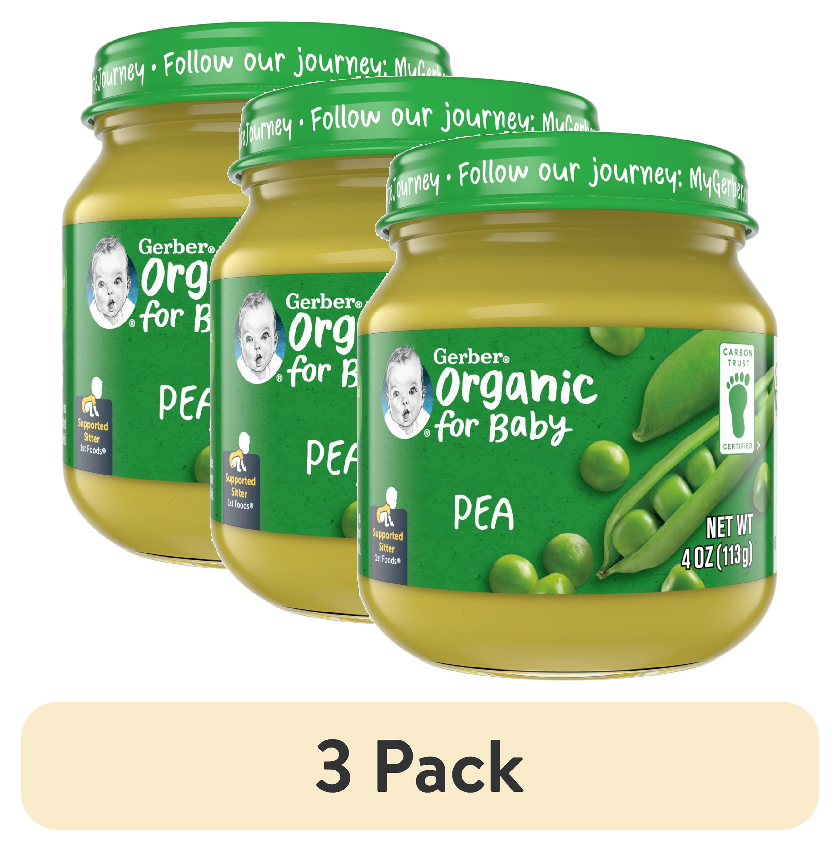 (3 pack) Gerber Stage 1 Baby Food, Organic Pea Jar, Vegetable, Non-GMO ...