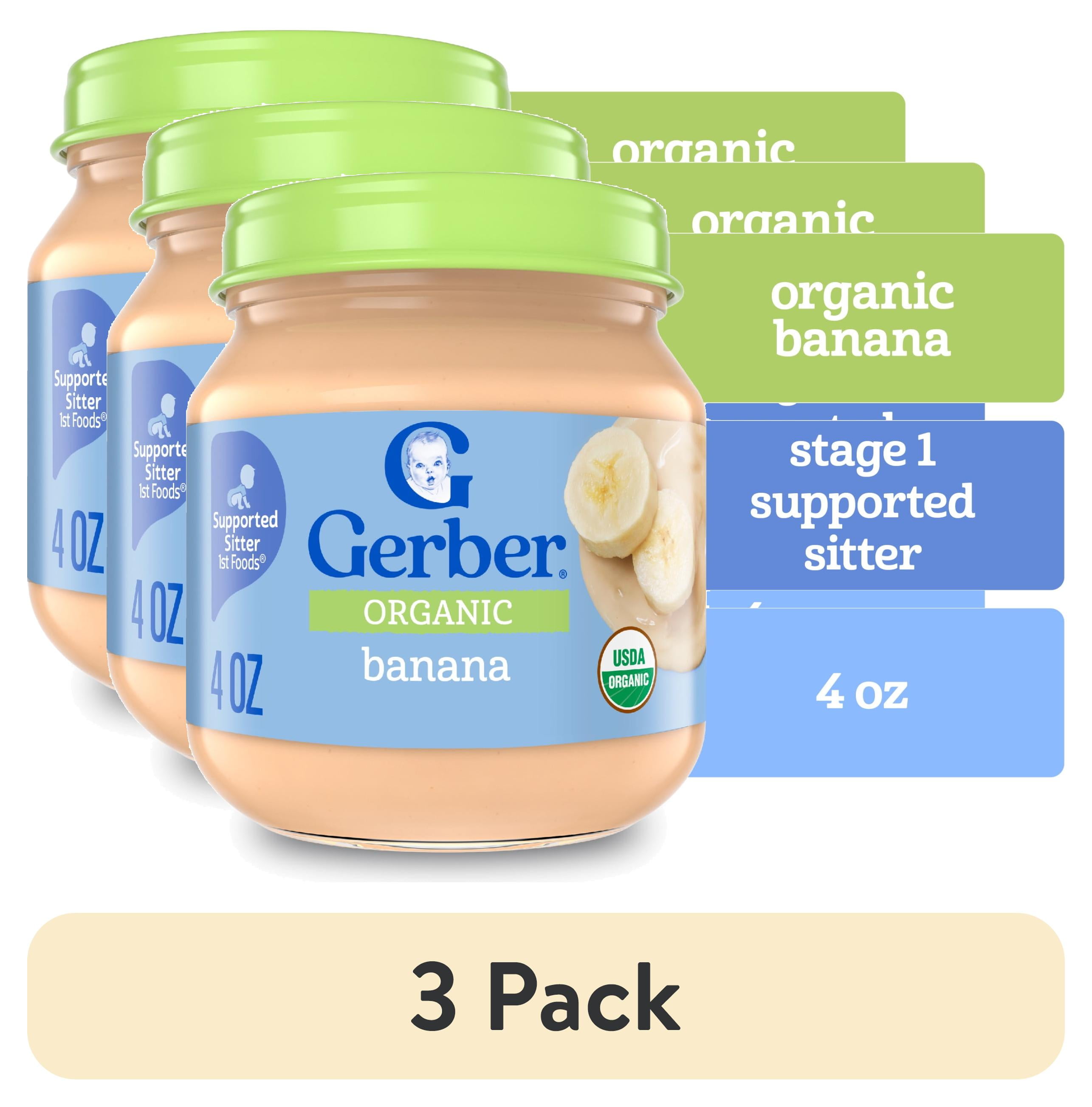 (3 pack) Gerber Stage 1, Organic Banana Jar, Baby Food, Fruit Puree ...