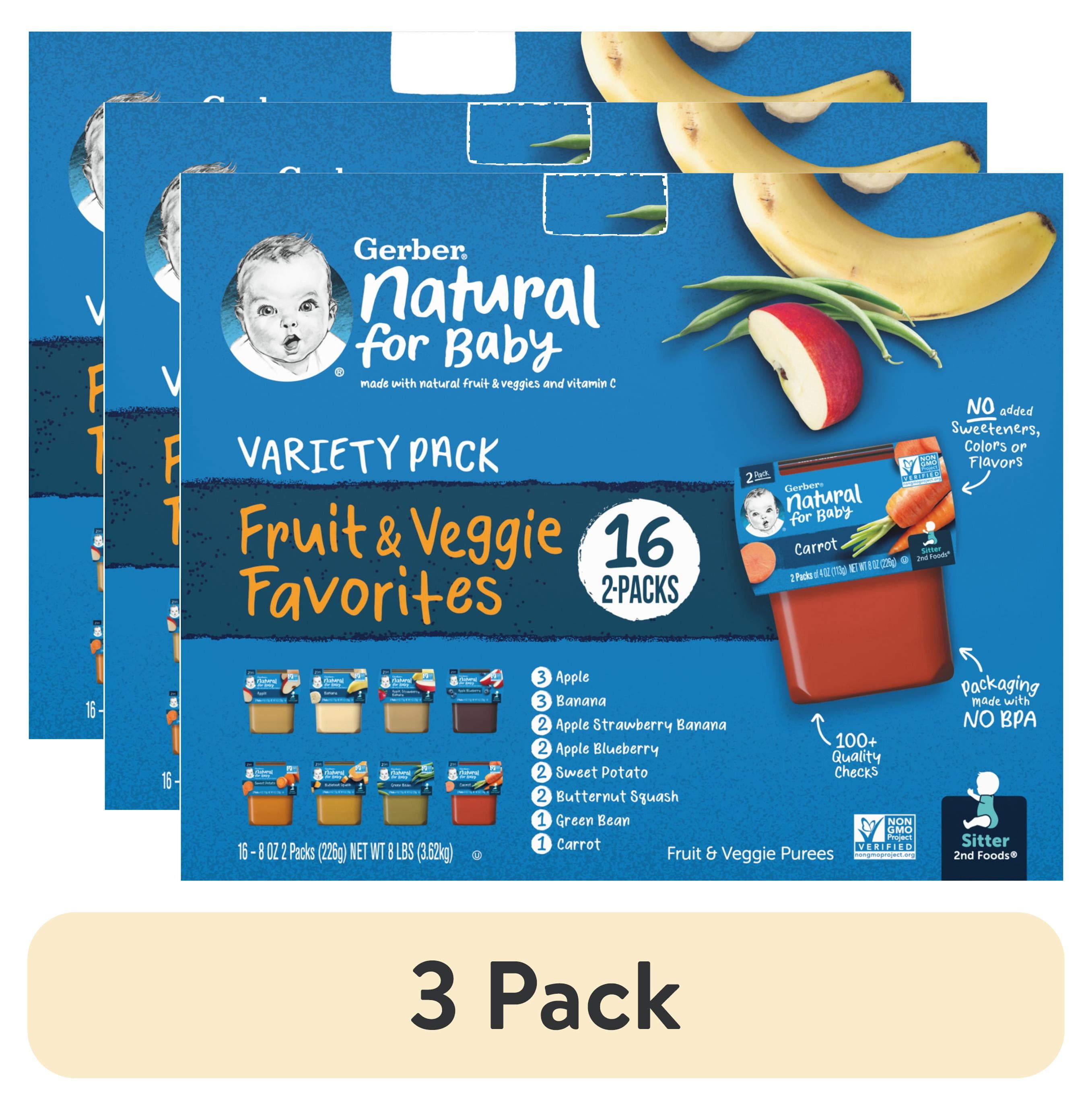 (3 pack) Gerber Stage 2 Baby Food Fruit & Veggie Variety Pack, 4 oz ...