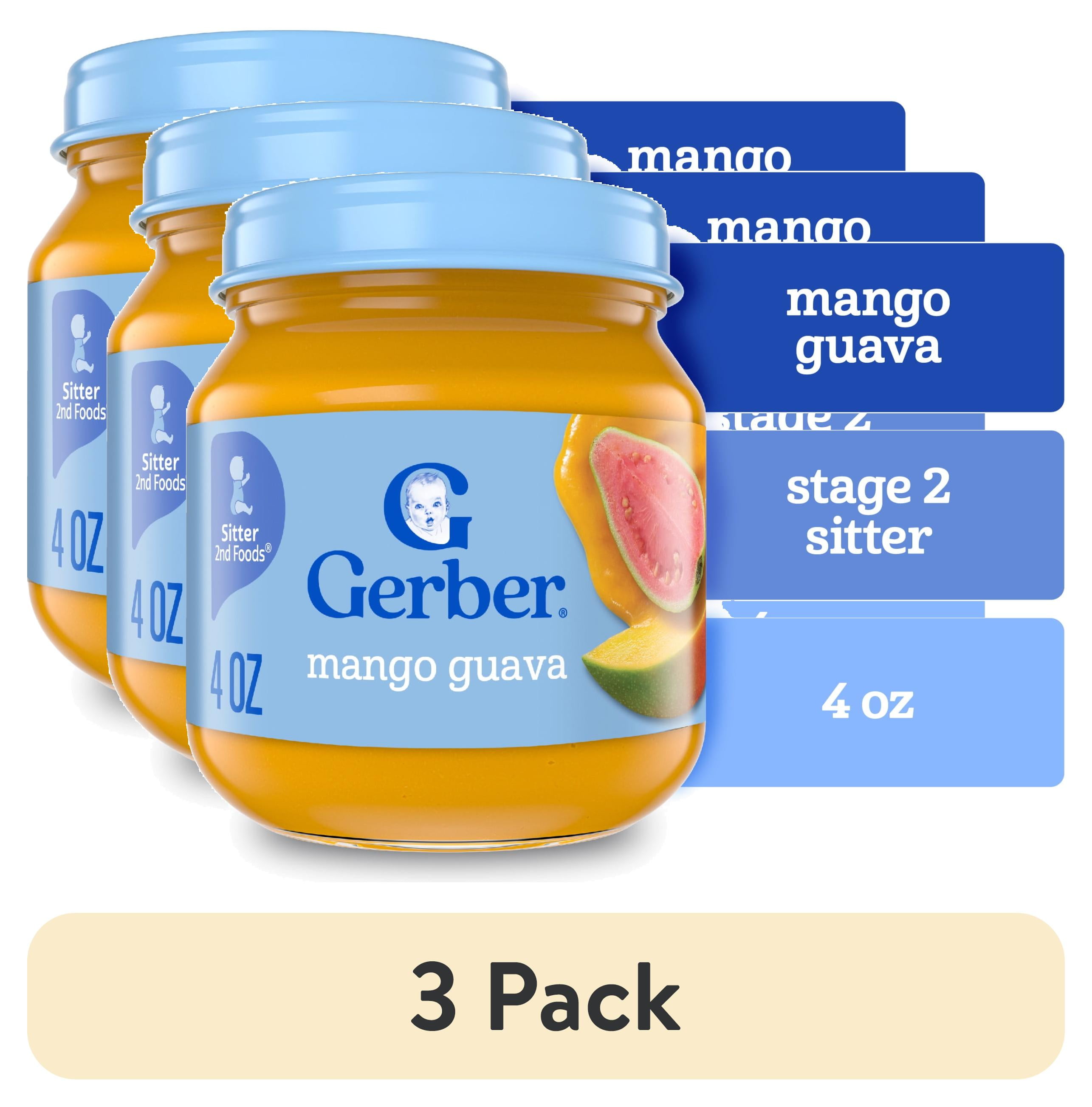 (3 pack) Gerber Stage 2 Baby Food, Mango Guava, Fruit Puree, Non-GMO ...
