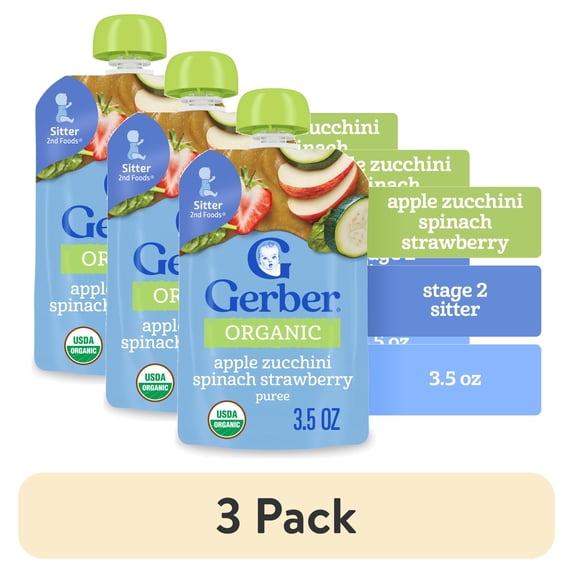 (3 pack) Gerber 2nd Foods, Organic Apple Zucchini Spinach Strawberry, 3 ...