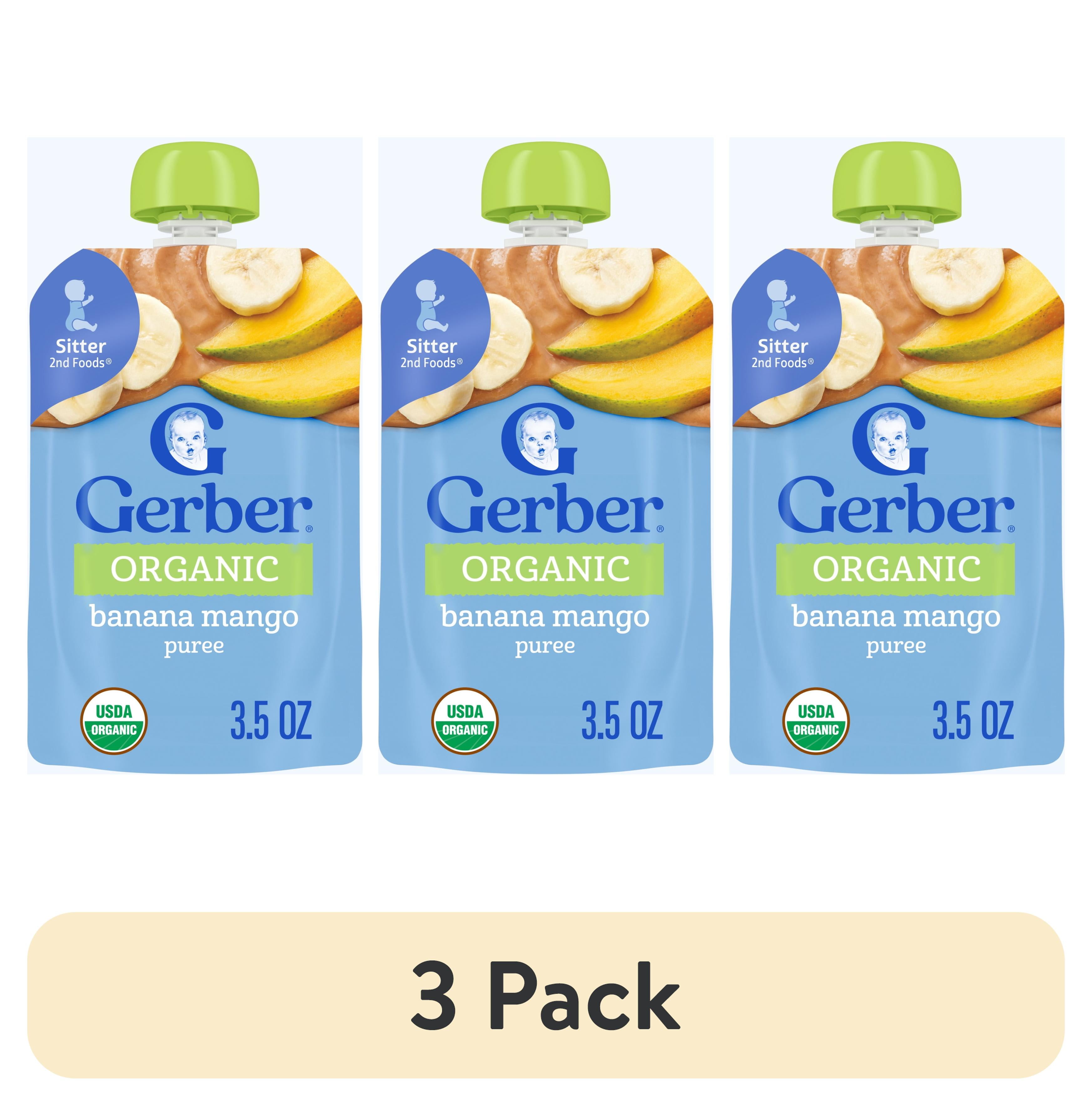 (3 pack) Gerber Stage 2 Baby Food, Organic Banana Mango Puree Pouch ...