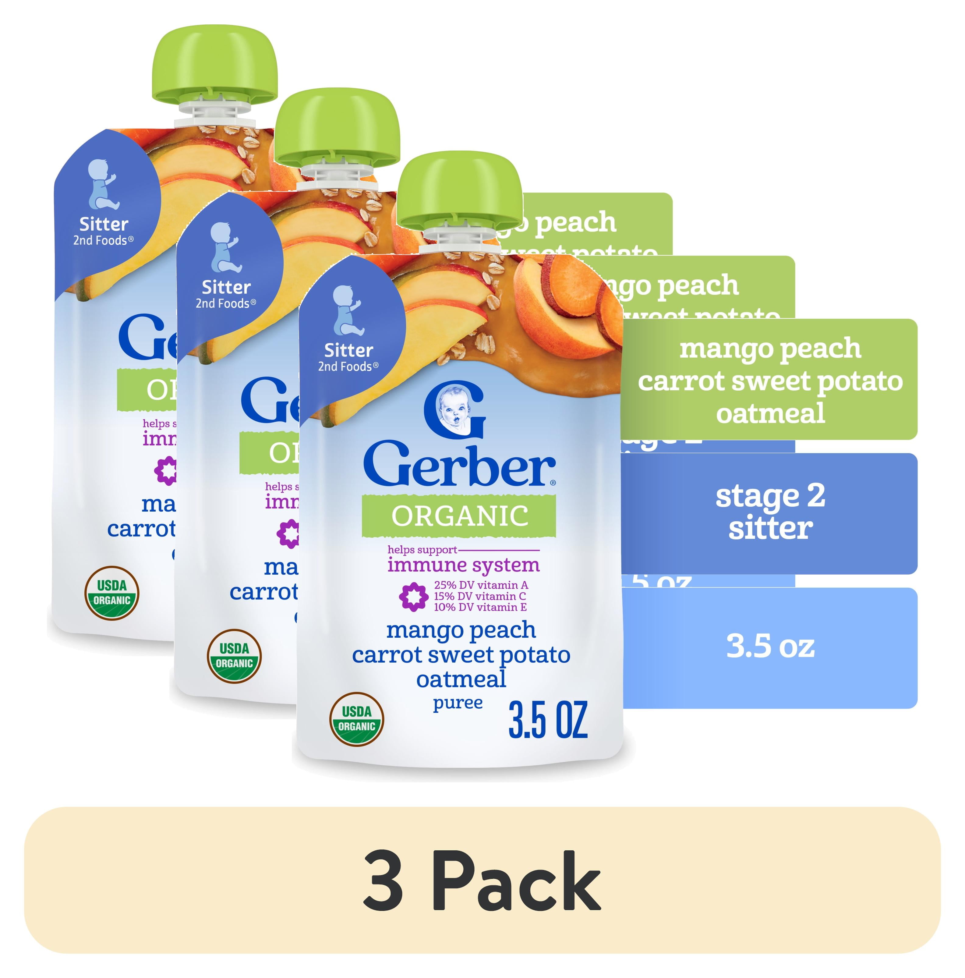 (3 pack) Gerber Stage 2 Baby Food, Organic Mango Peach Carrot Sweet ...