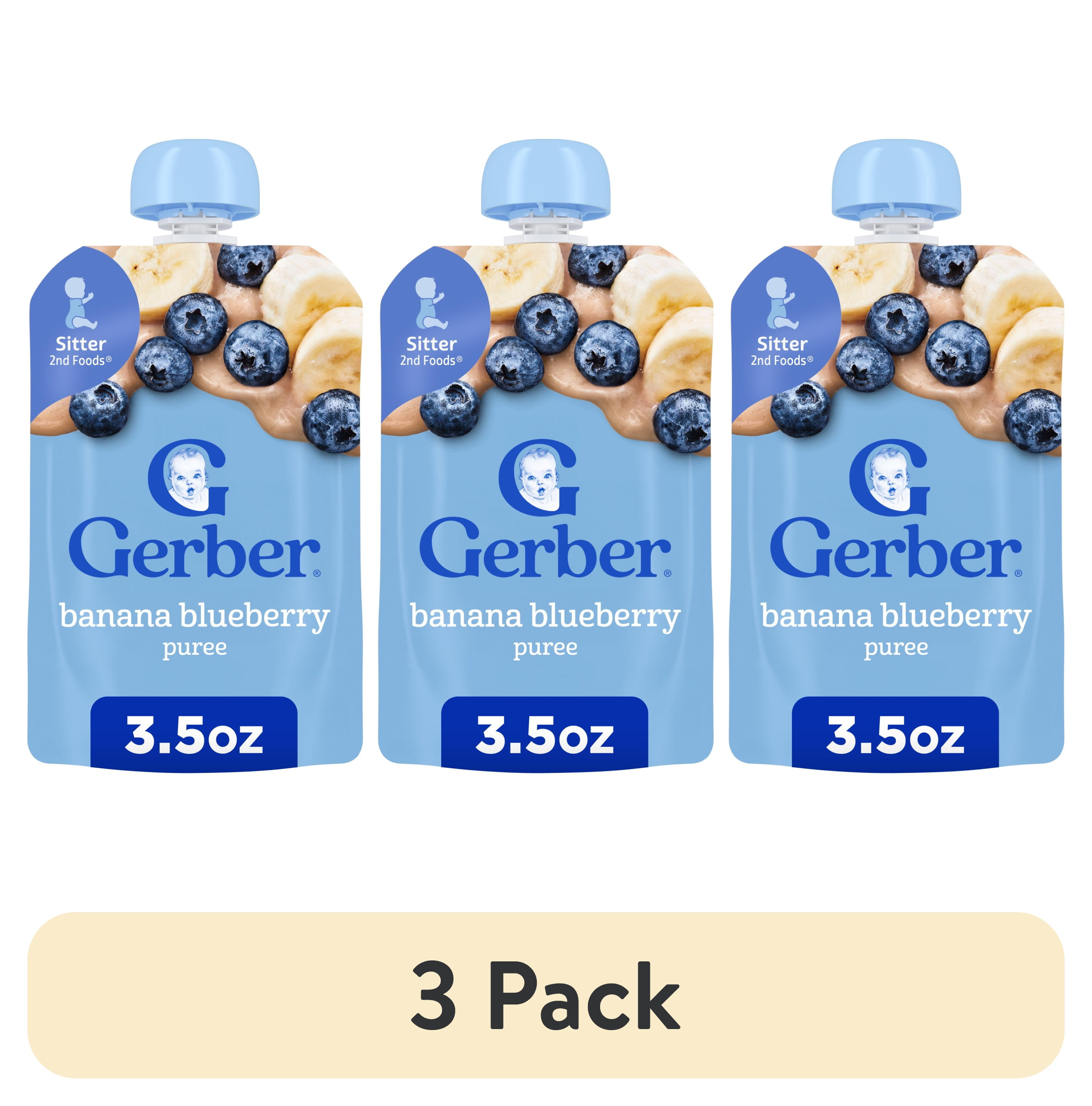 (3 pack) Gerber Stage 2 Baby Food, Banana Blueberry Puree, 3.5 oz Pouch ...