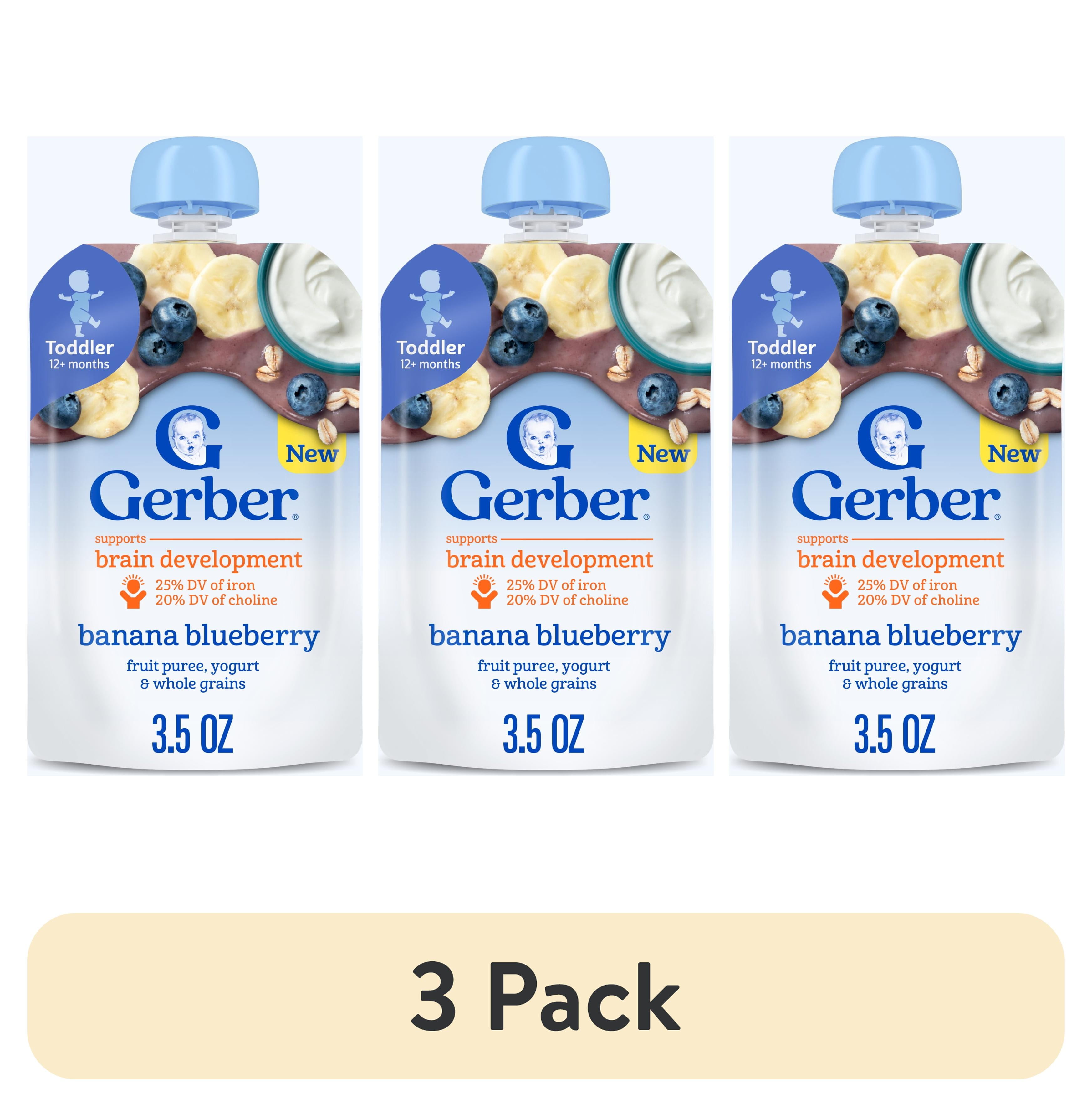 (3 pack) Gerber Toddler Food, Banana Blueberry, Fruit Puree, Yogurt ...