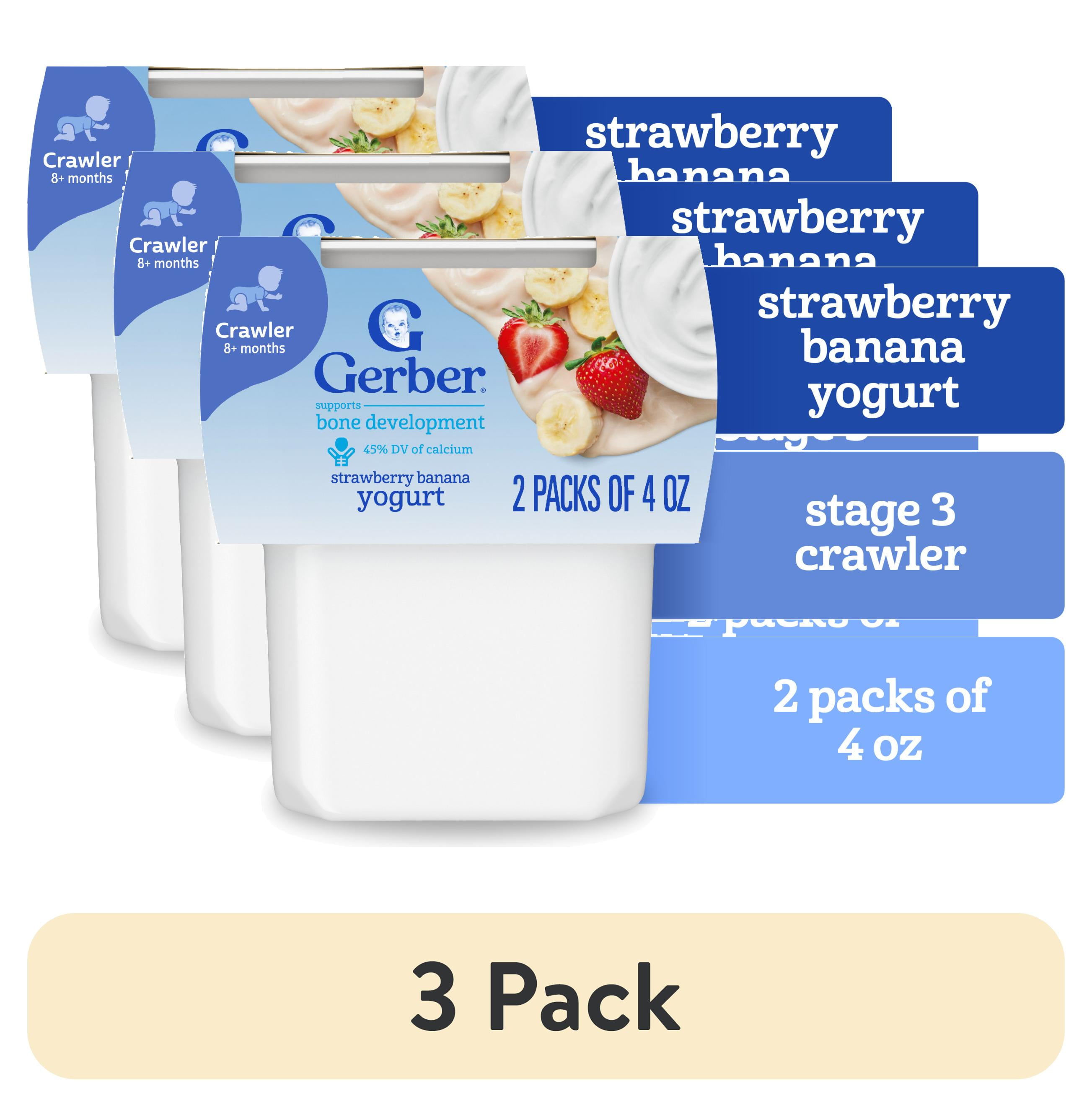 (3 pack) Gerber Yogurt Blends Stage 3 Baby Snacks Banana Strawberry, 4 ...