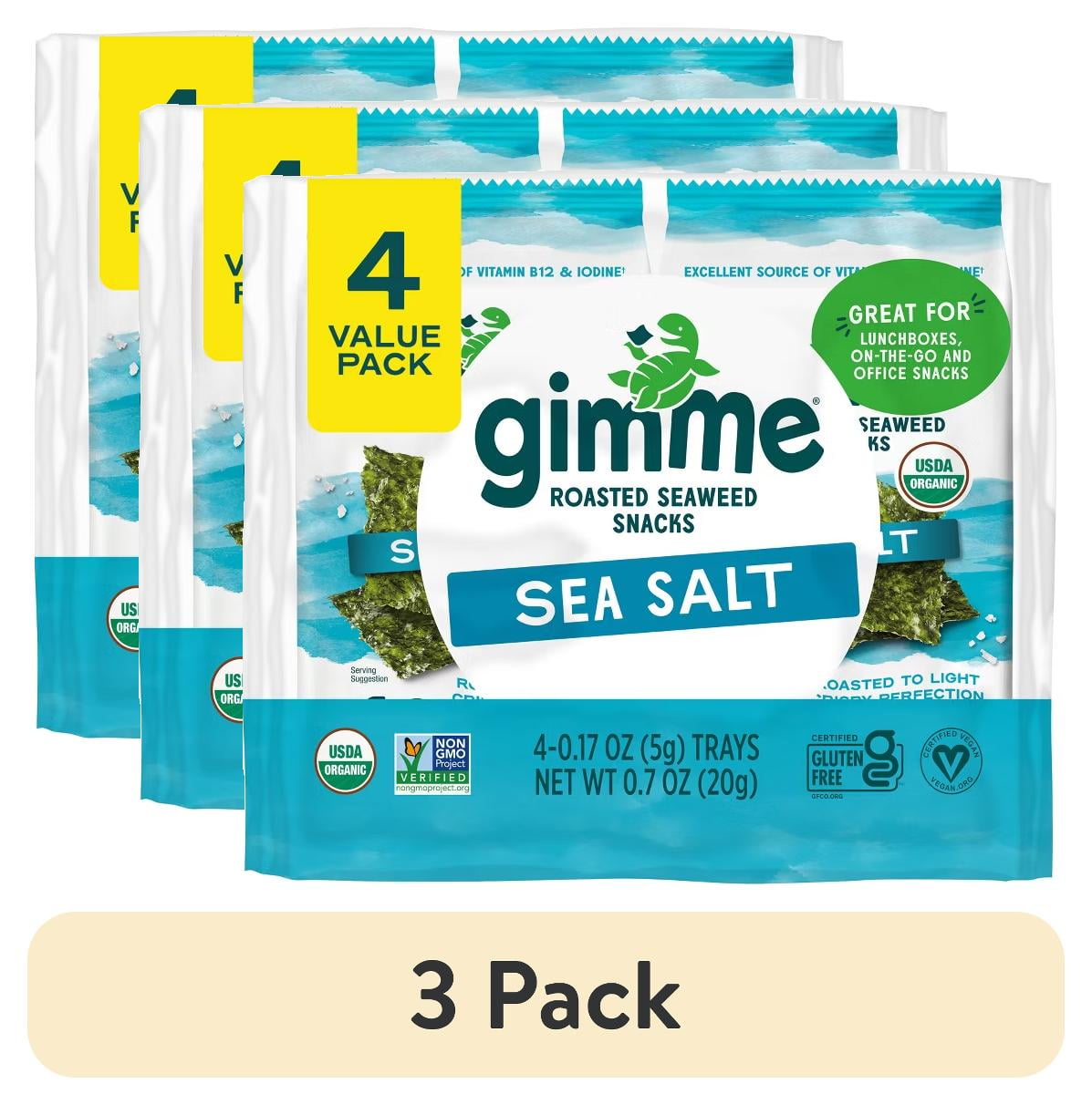 (3 pack) Gimme Organic Roasted Seaweed Snacks with Sea Salt, 4 Pack, 5g ...