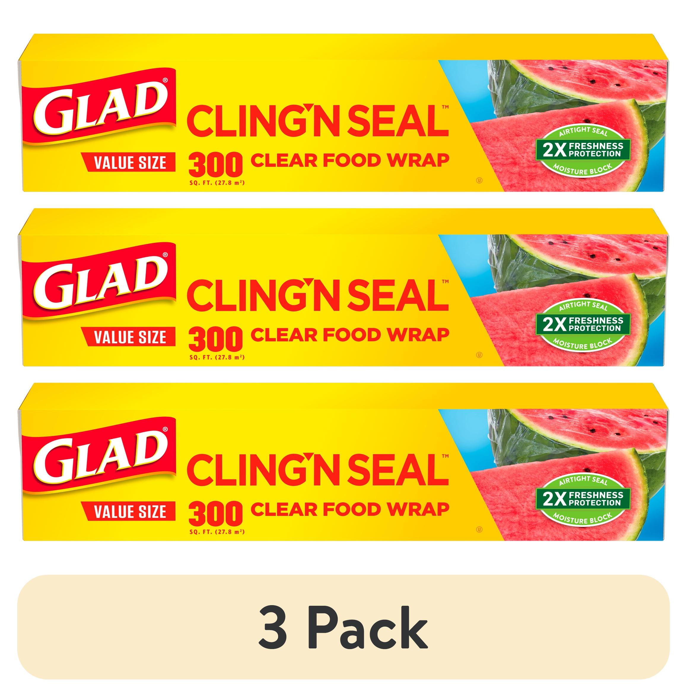 (3 pack) Glad Cling N Seal Plastic Food Wrap, 300 Square Foot Roll ...