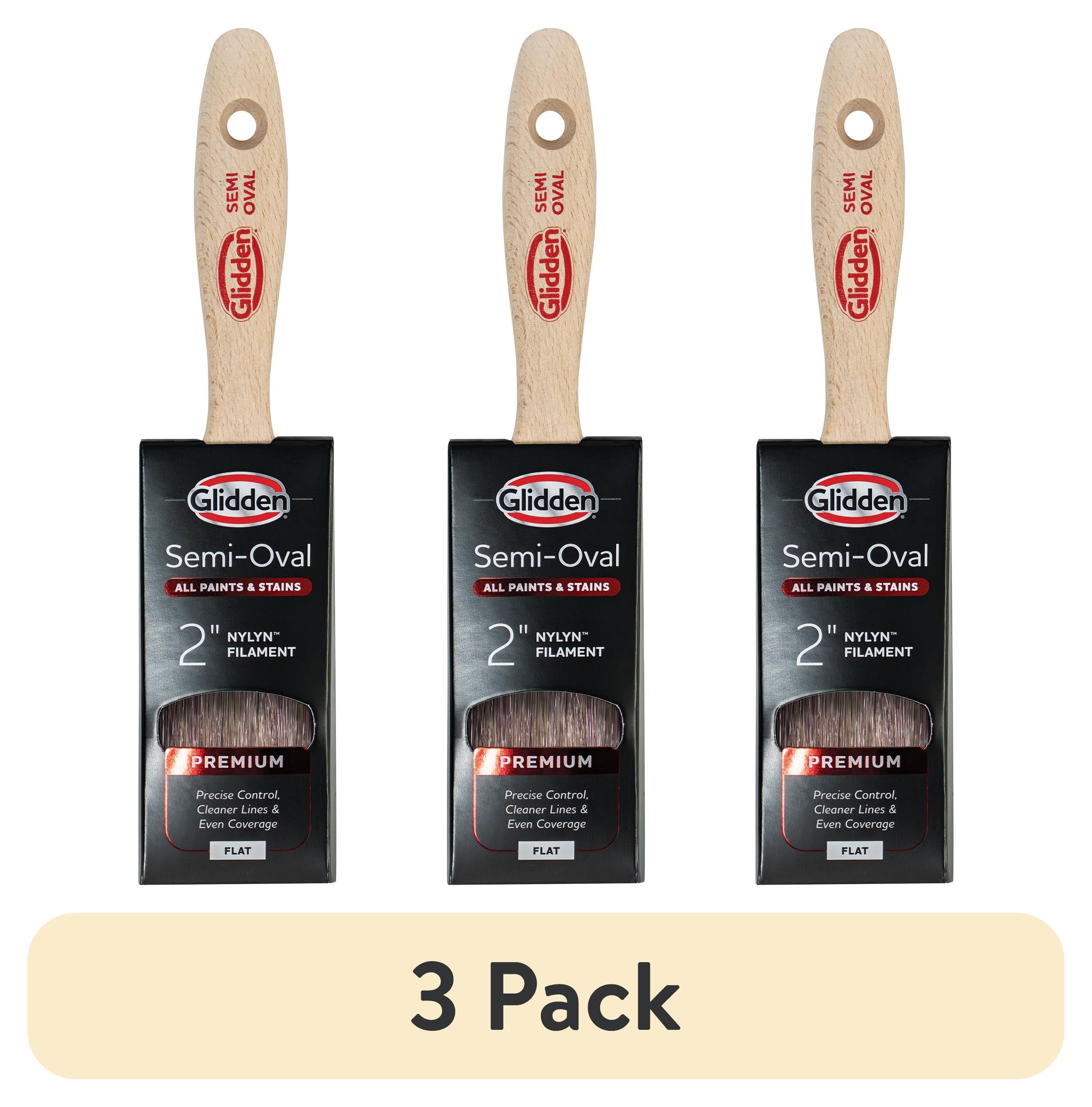 (3 pack) Glidden Semi-Oval Paint Brush with Wood Handle, Flat Sash, 2 ...