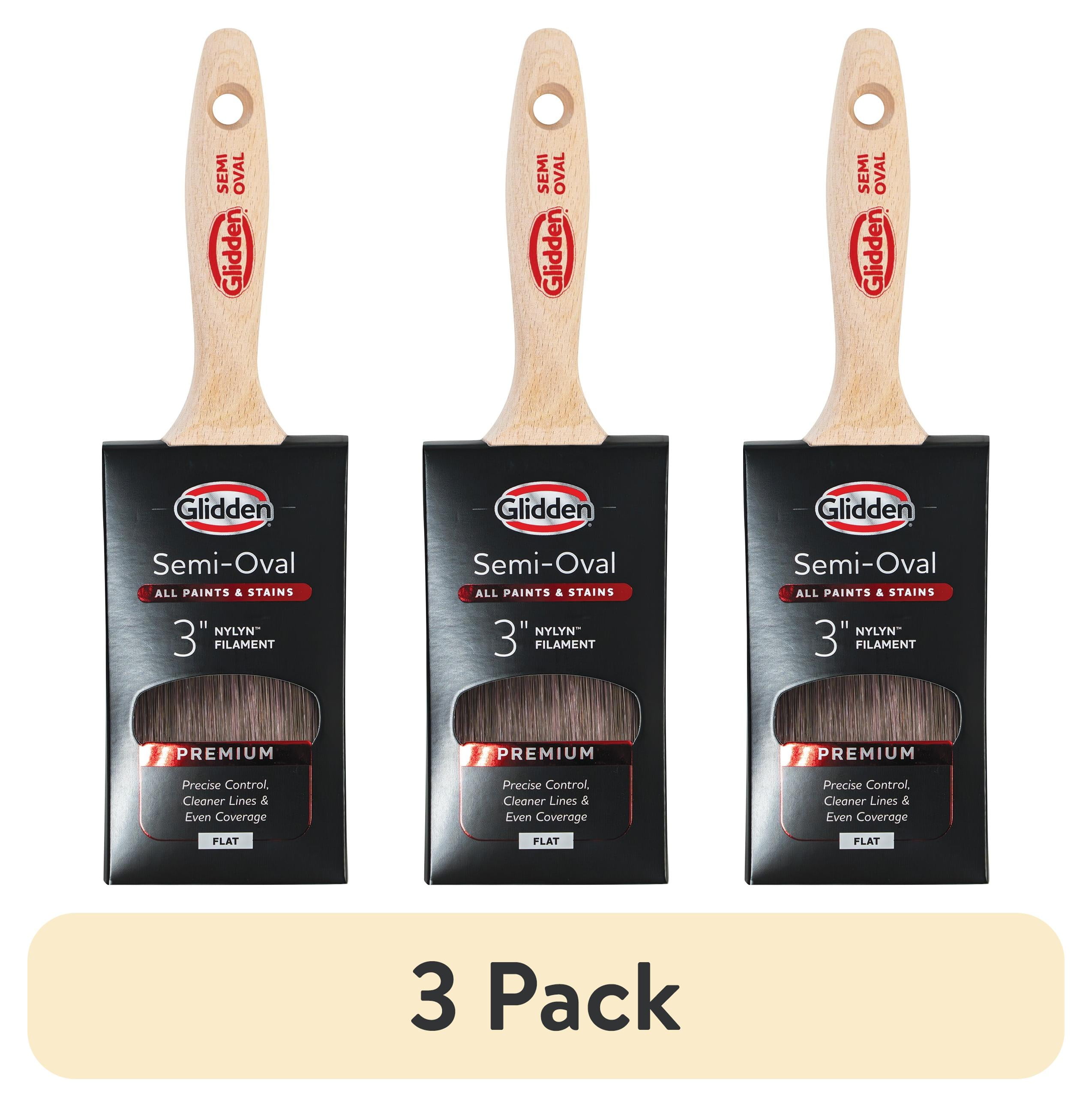 (3 pack) Glidden Semi-Oval Paint Brush with Wood Handle , Flat Sash, 3 ...