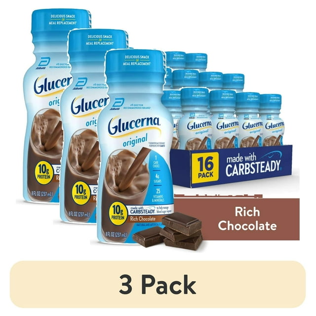(3 pack) Glucerna Original Diabetic Protein Shake, Rich Chocolate, 8 fl ...