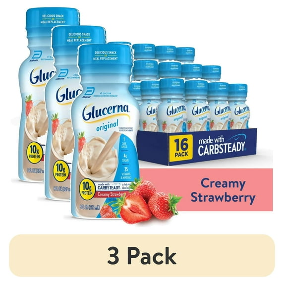 (3 pack) Glucerna Original Diabetic Protein Shake, Strawberry, 16 Count ...