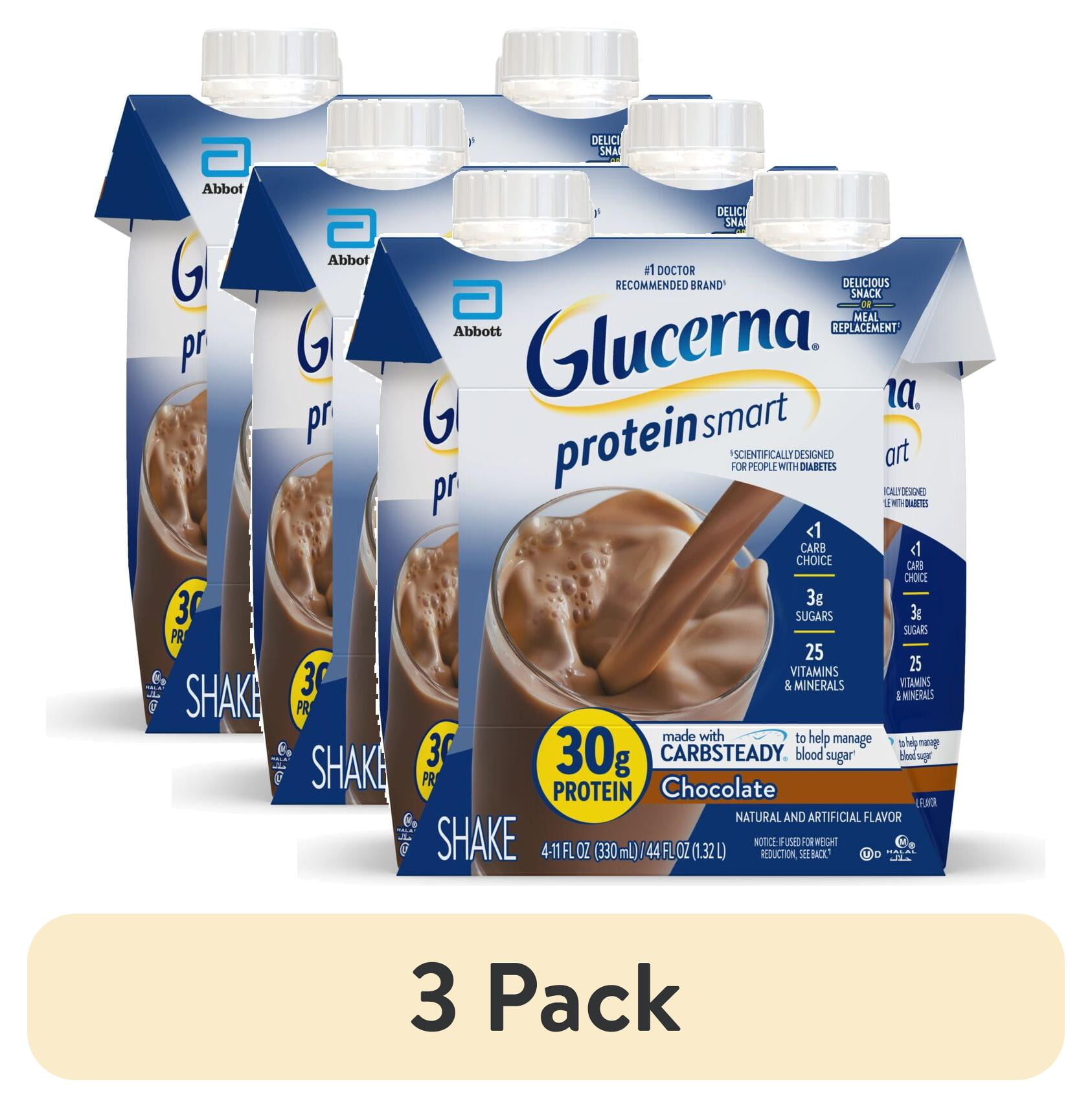 (3 pack) Glucerna Protein Smart Diabetic Shake, Chocolate, 11 fl oz ...