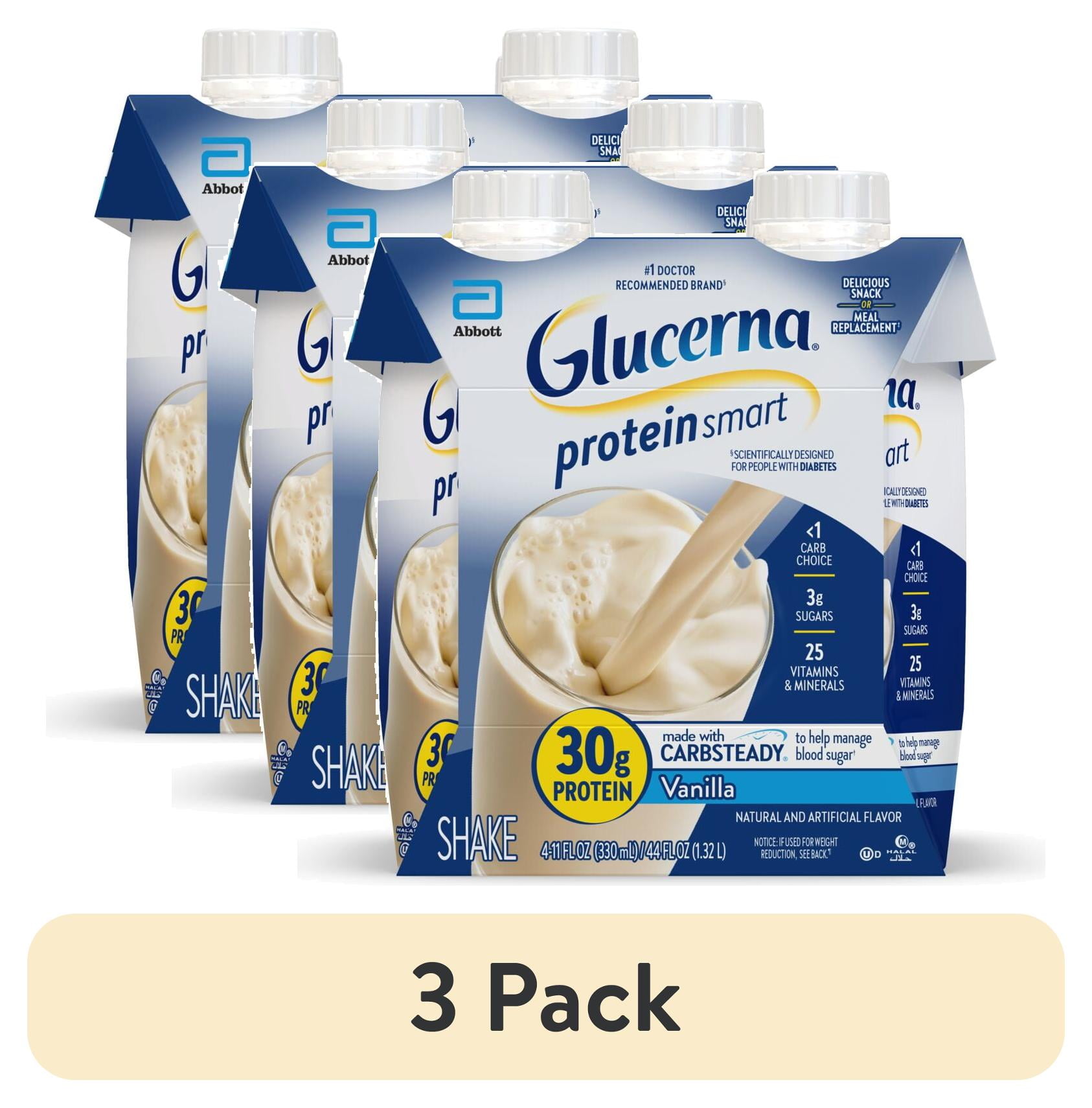 (3 pack) Glucerna Protein Smart Diabetic Shake, Vanilla, 11 fl oz carton, 4 Count - Walmart.com