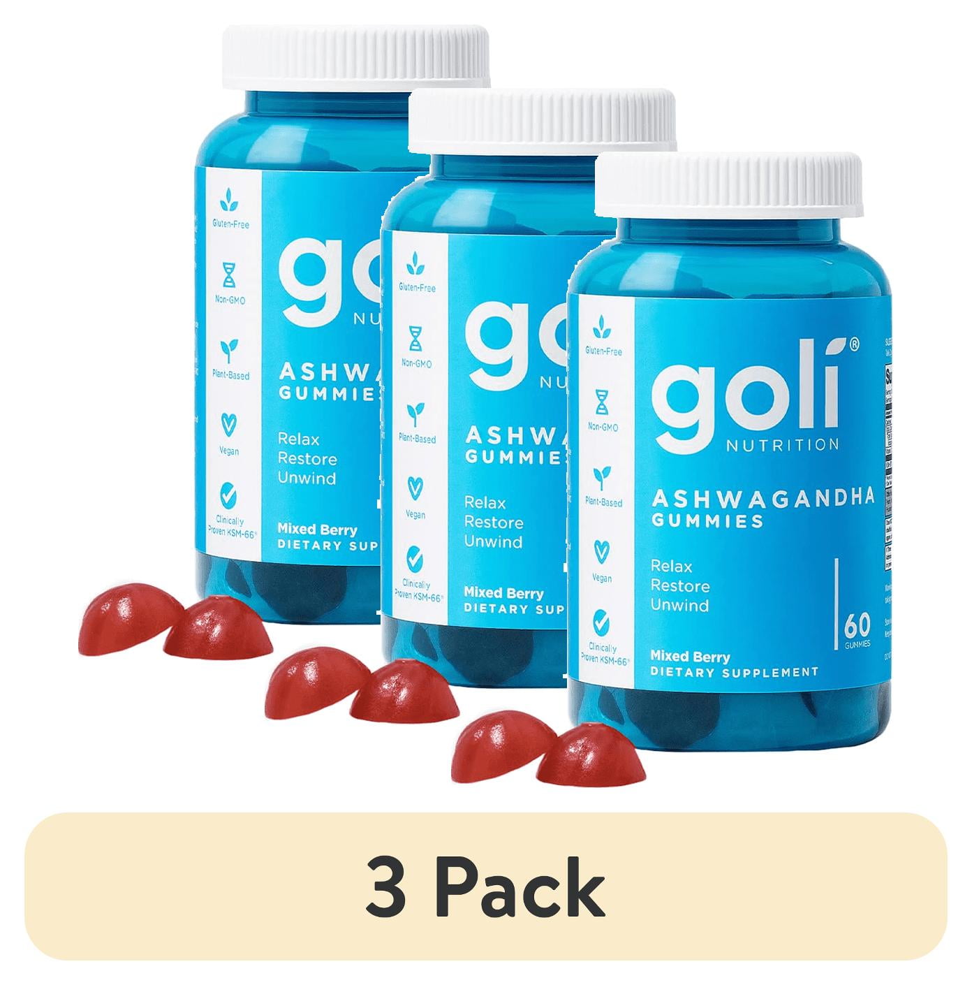(3 pack) Goli Nutrition Ashwagandha Gummies, Mixed Berry Flavor, 60 Ct ...