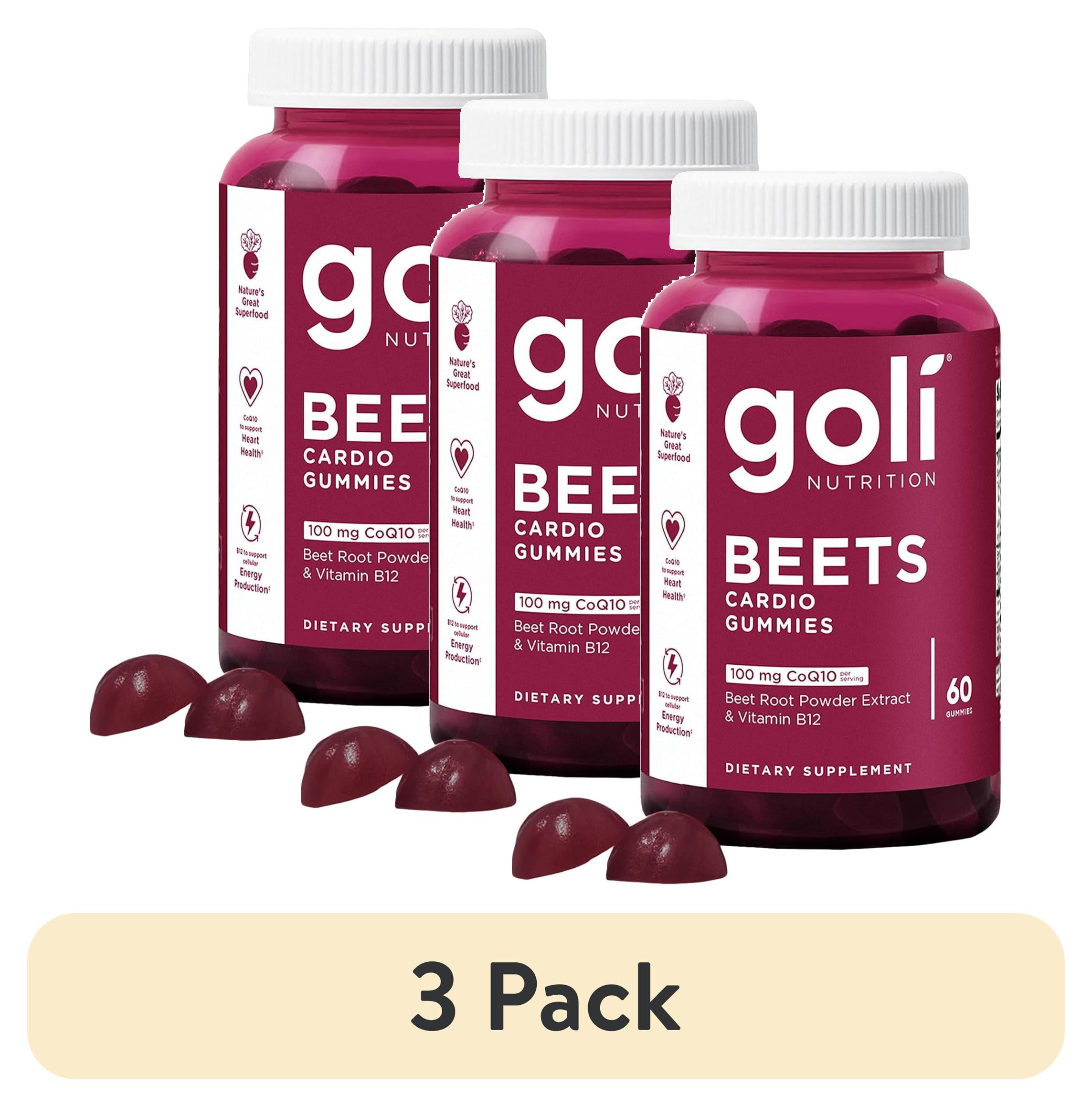 (3 pack) Goli Nutrition Beets Cardio Vegan Vitamin Gummies, 60 Count ...