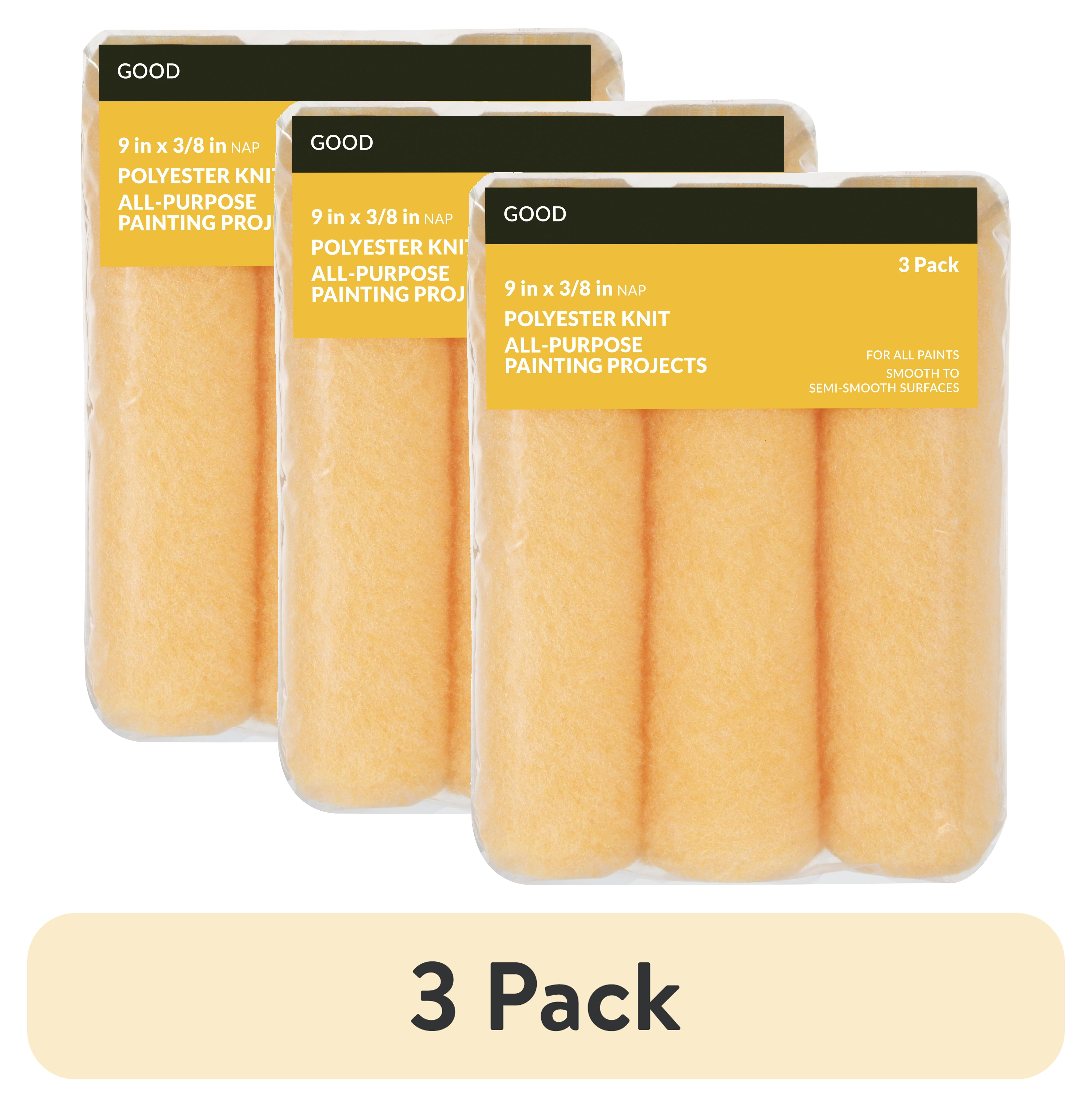 (3 pack) Good 9 x 3/8 in. Knit Polyester Roller Cover, 3 Pack - Walmart.com