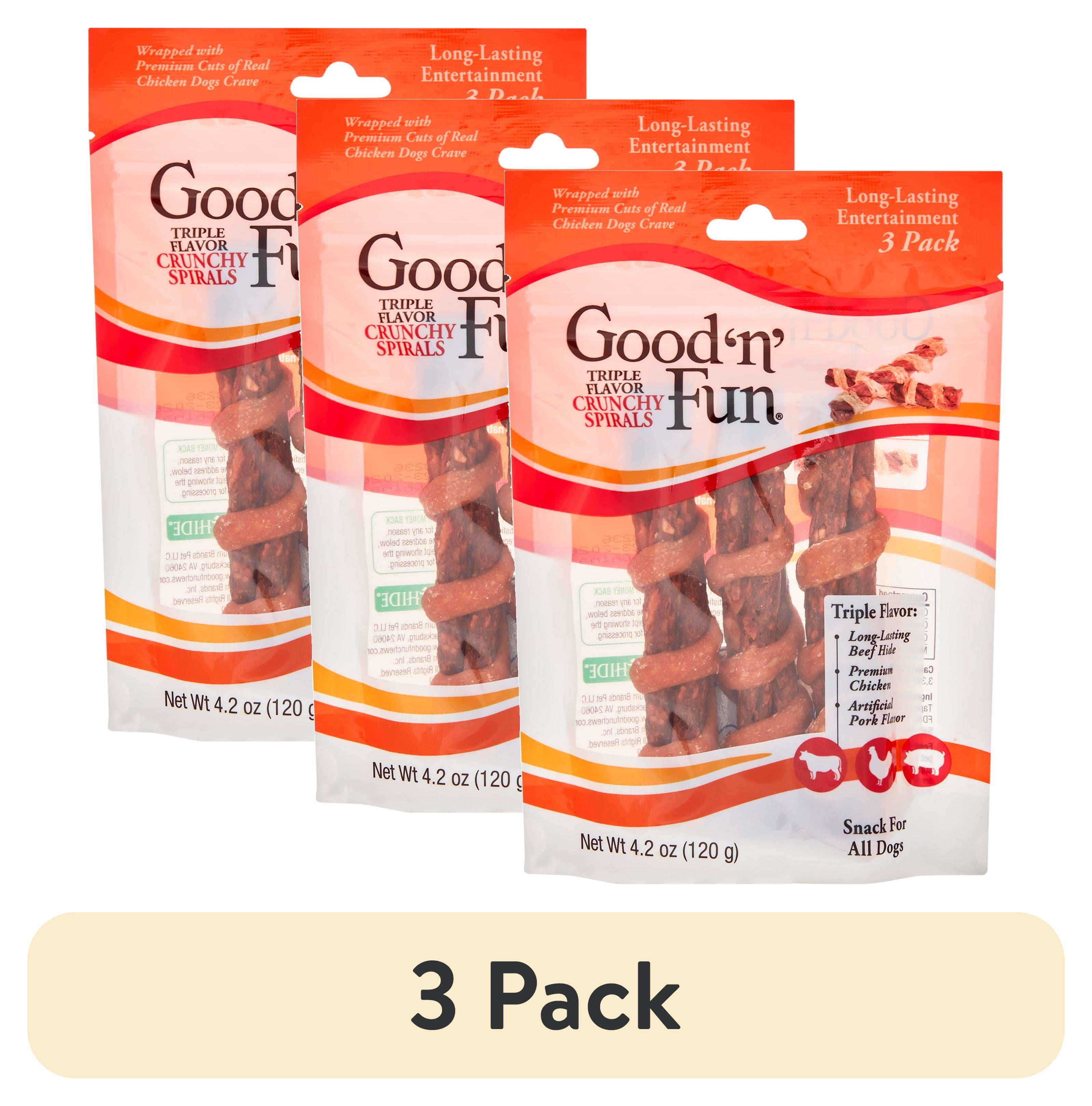 (3 pack) Good 'n' Fun Triple Flavor Crunchy Spirals Rawhide Dog Chews ...