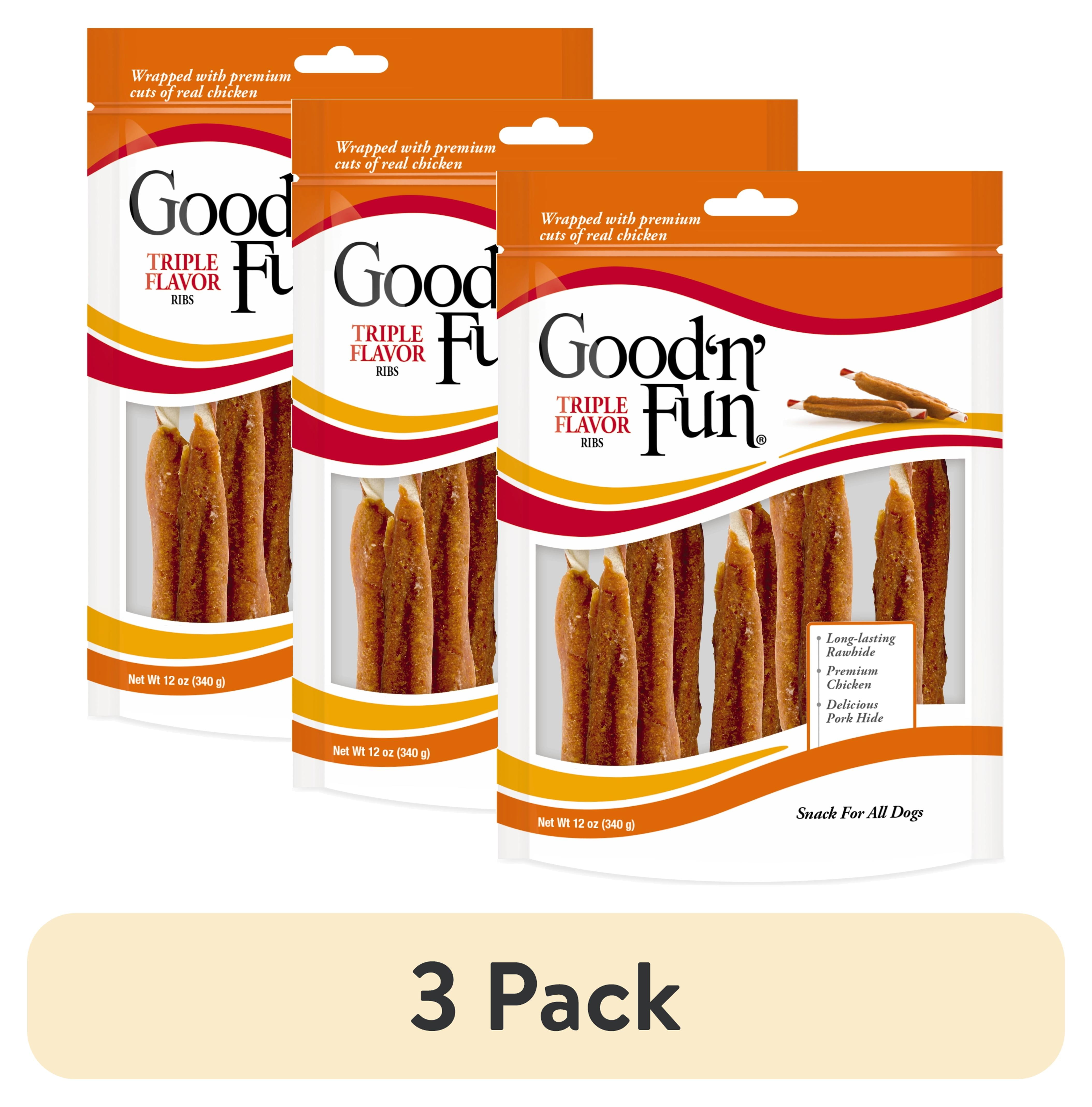 (3 pack) Good ’n’ Fun Triple Flavor Ribs, Rawhide Chew for All Dogs, 12 ...