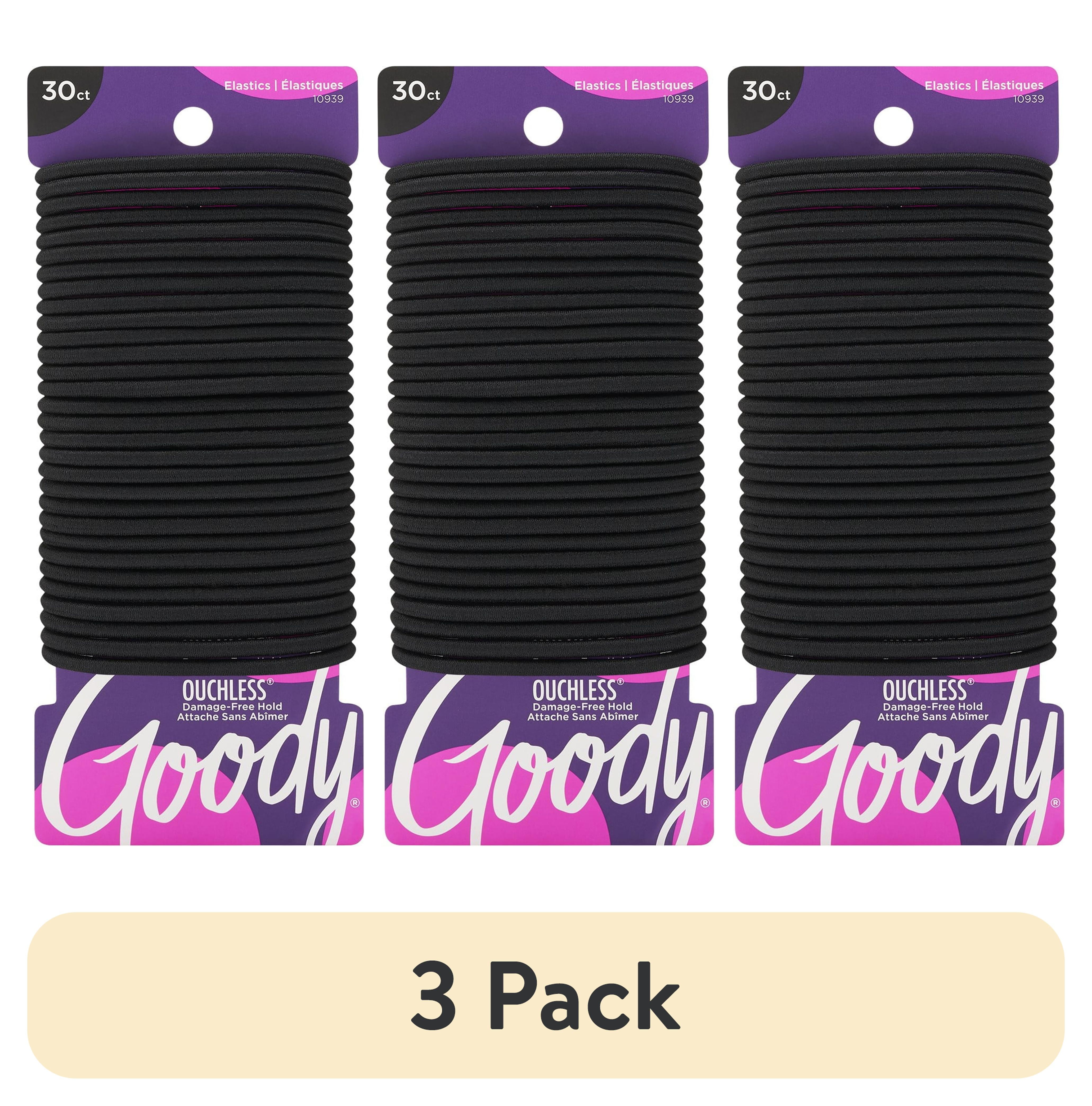(3 pack) Goody Ouchless® Black Hair Elastics, No Metal Gentle Hair Ties ...