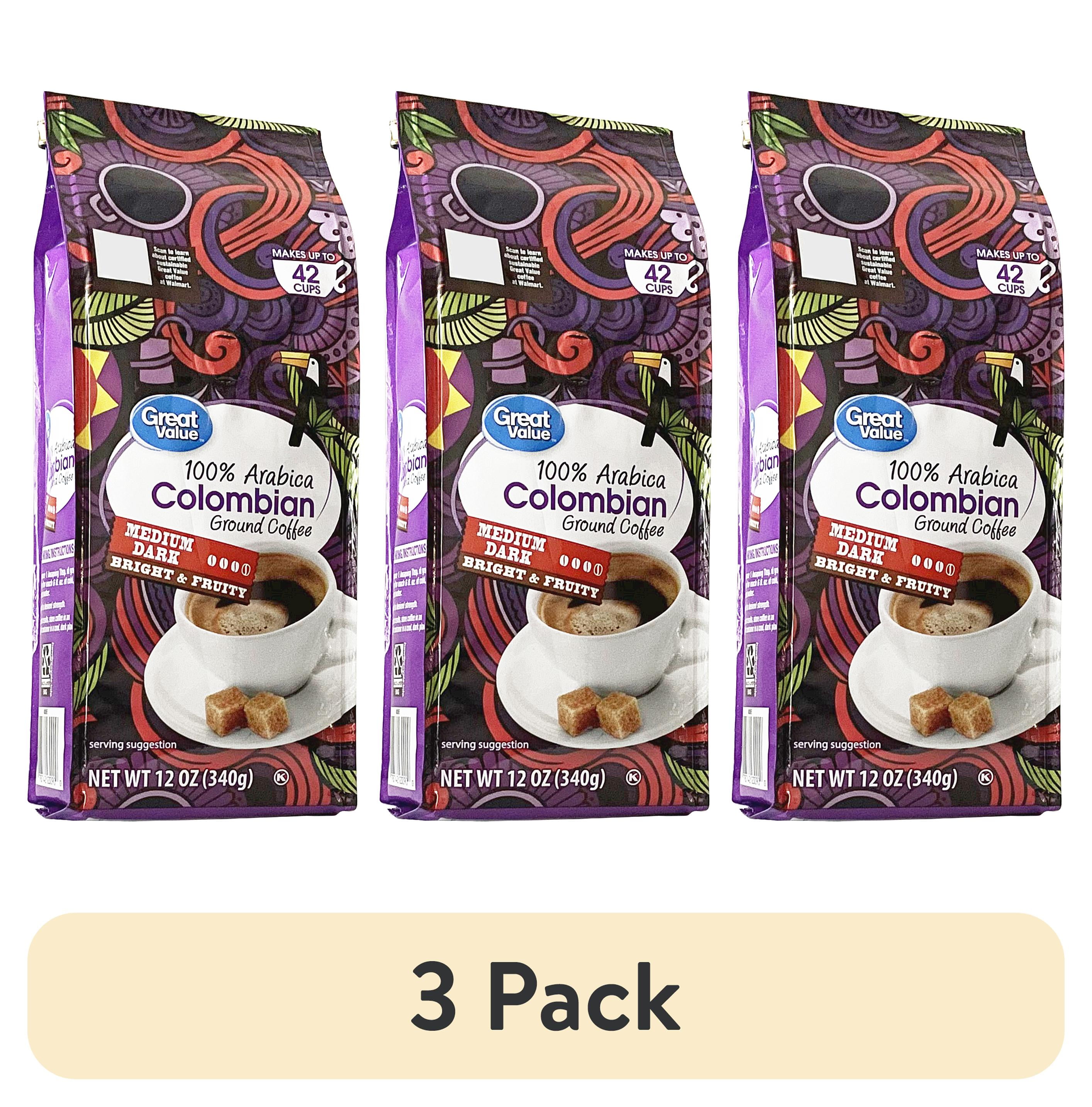 (3 pack) Great Value 100% Arabica Colombian Medium-Dark Roast Ground ...