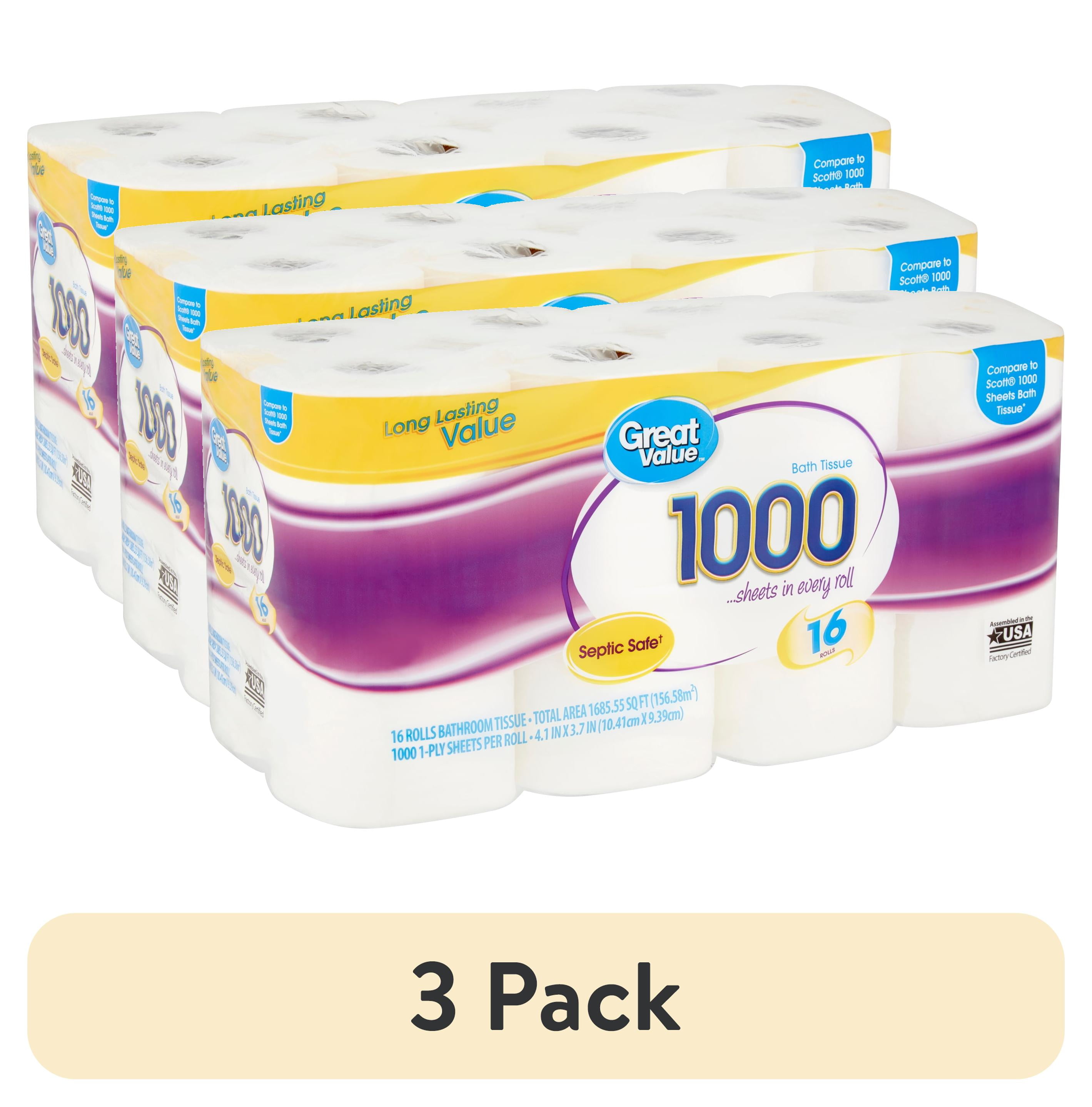 (3 pack) Great Value 1000 Bath Tissue Rolls, 16 Rolls - Walmart.com