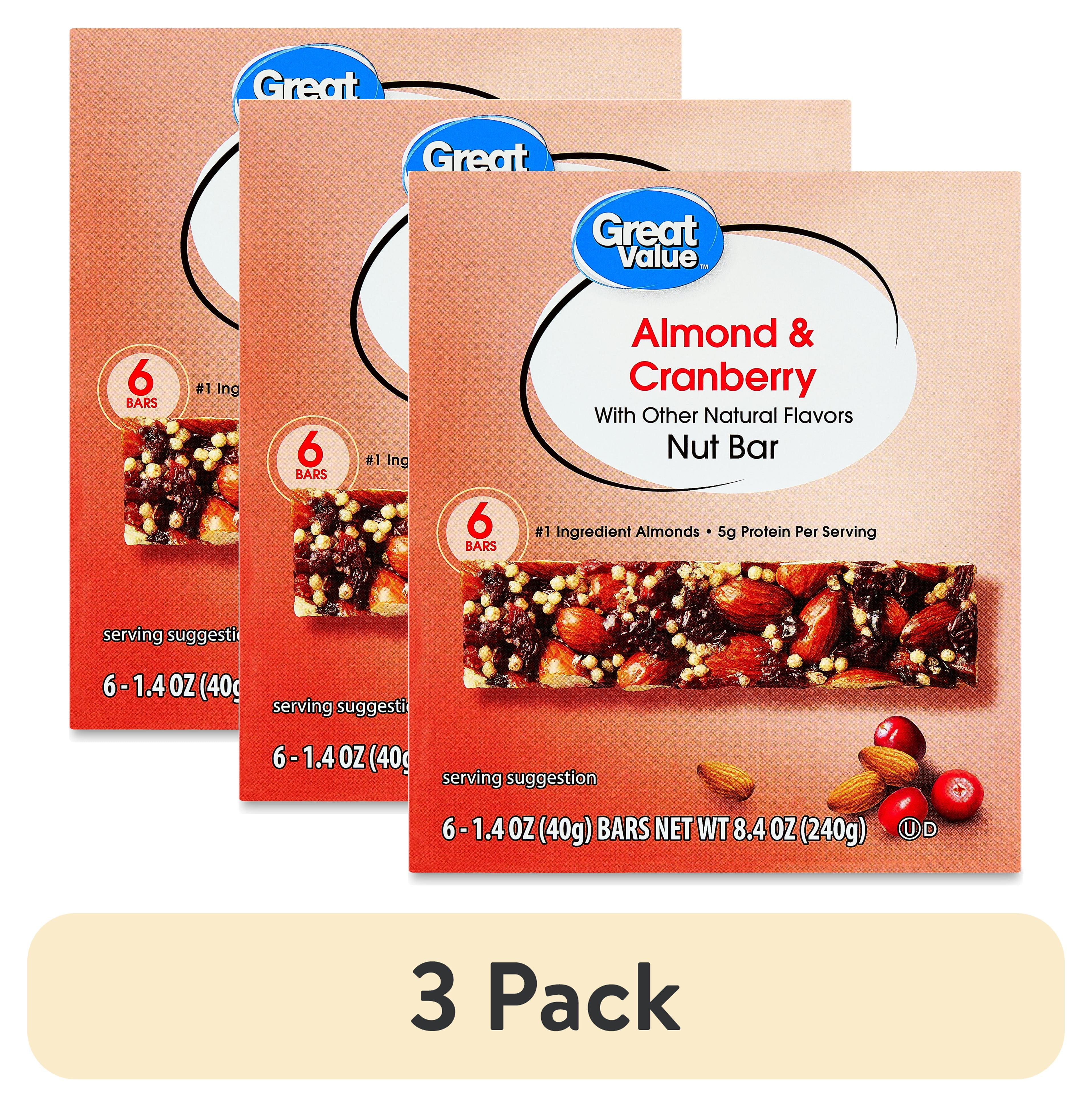(3 pack) Great Value Almond & Cranberry Nut Bars, 1.4 oz, 6 Count ...