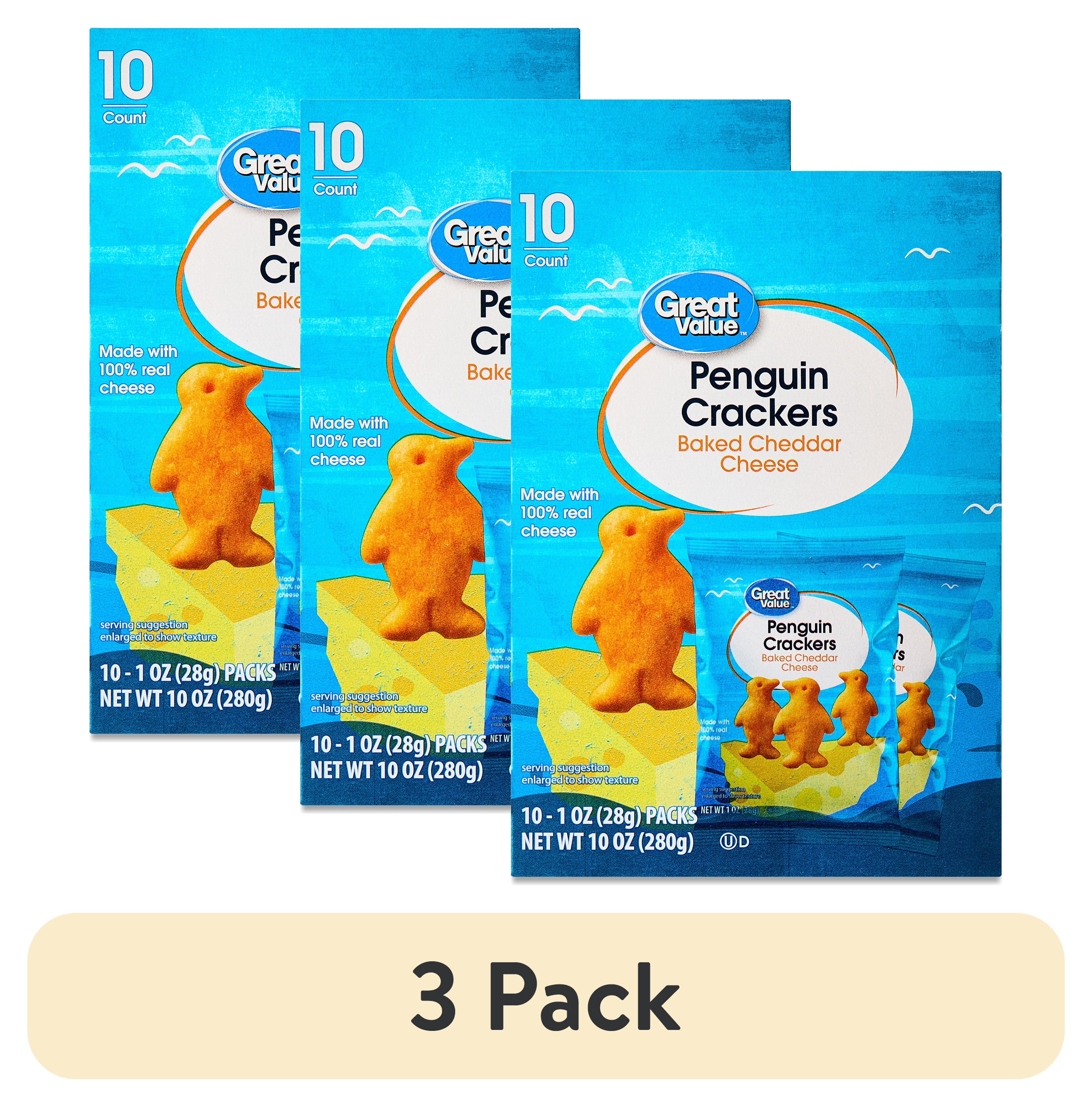 (3 pack) Great Value Baked Cheddar Cheese Penguin Crackers, 1 oz, 10 ...