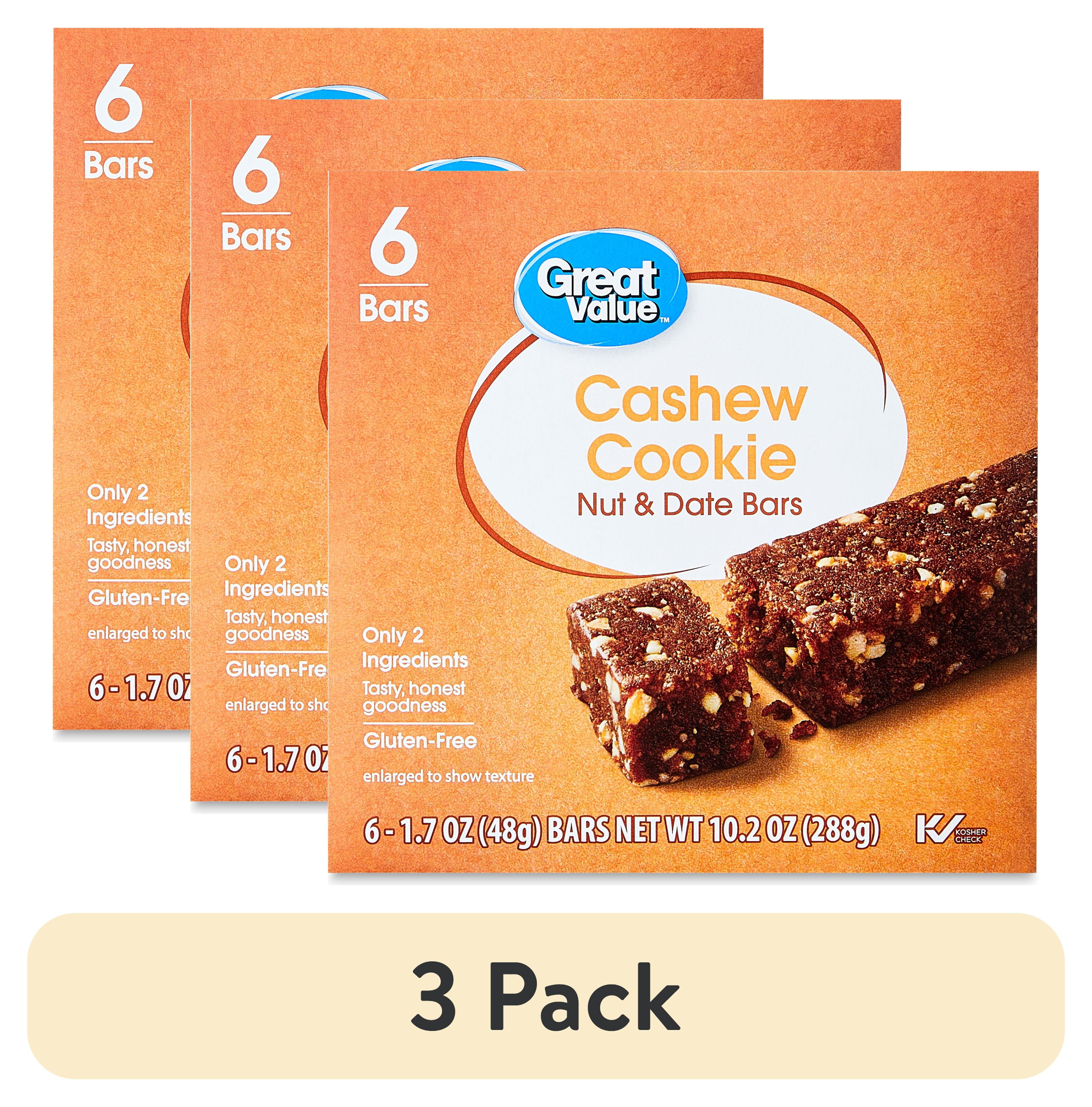 (3 pack) Great Value Cashew Cookie Nut & Date Bars, 10.2 oz, 6 Count - Walmart.com