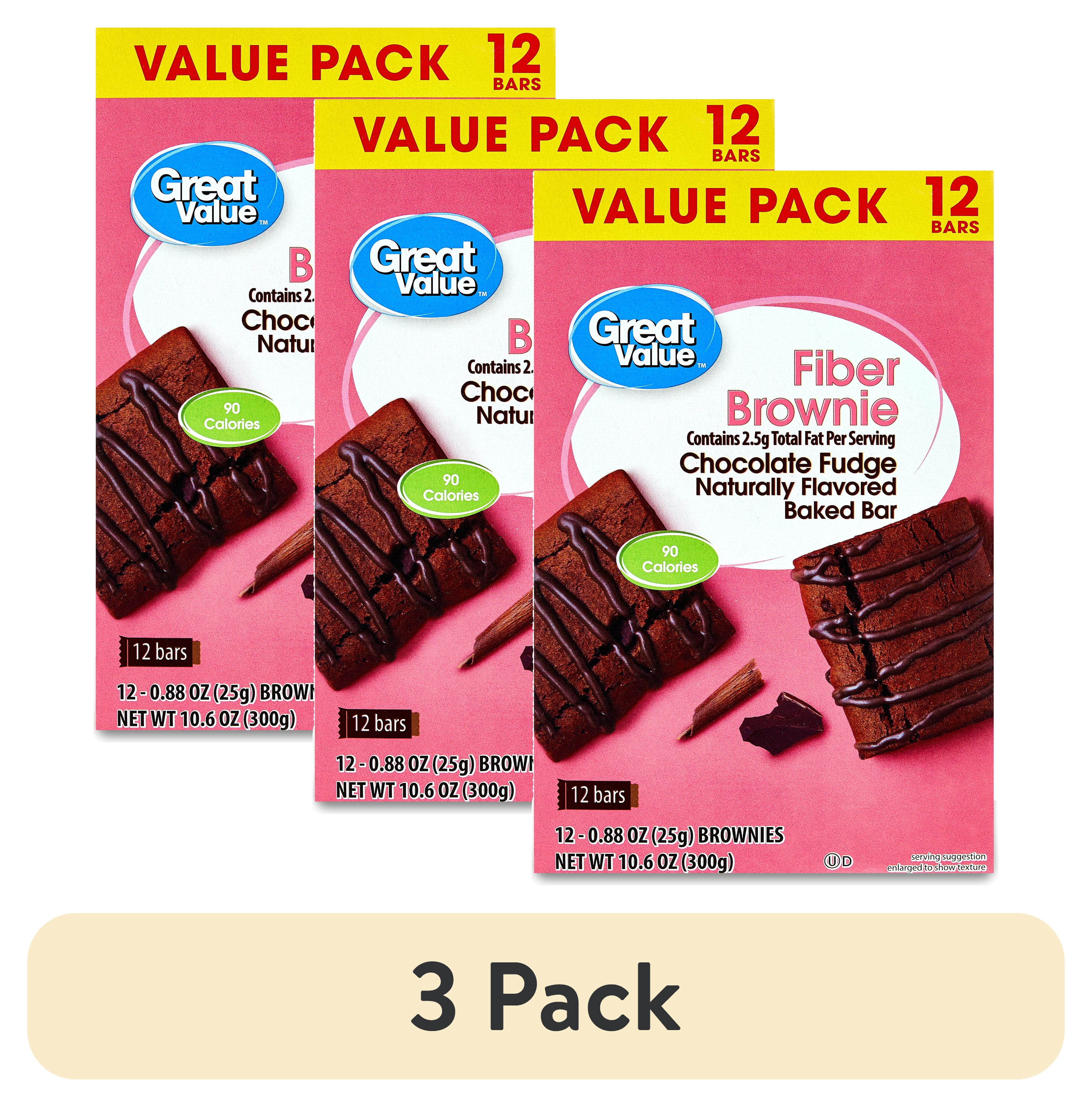 (3 pack) Great Value Chocolate Fudge Fiber Brownie Baked Bars, Value ...